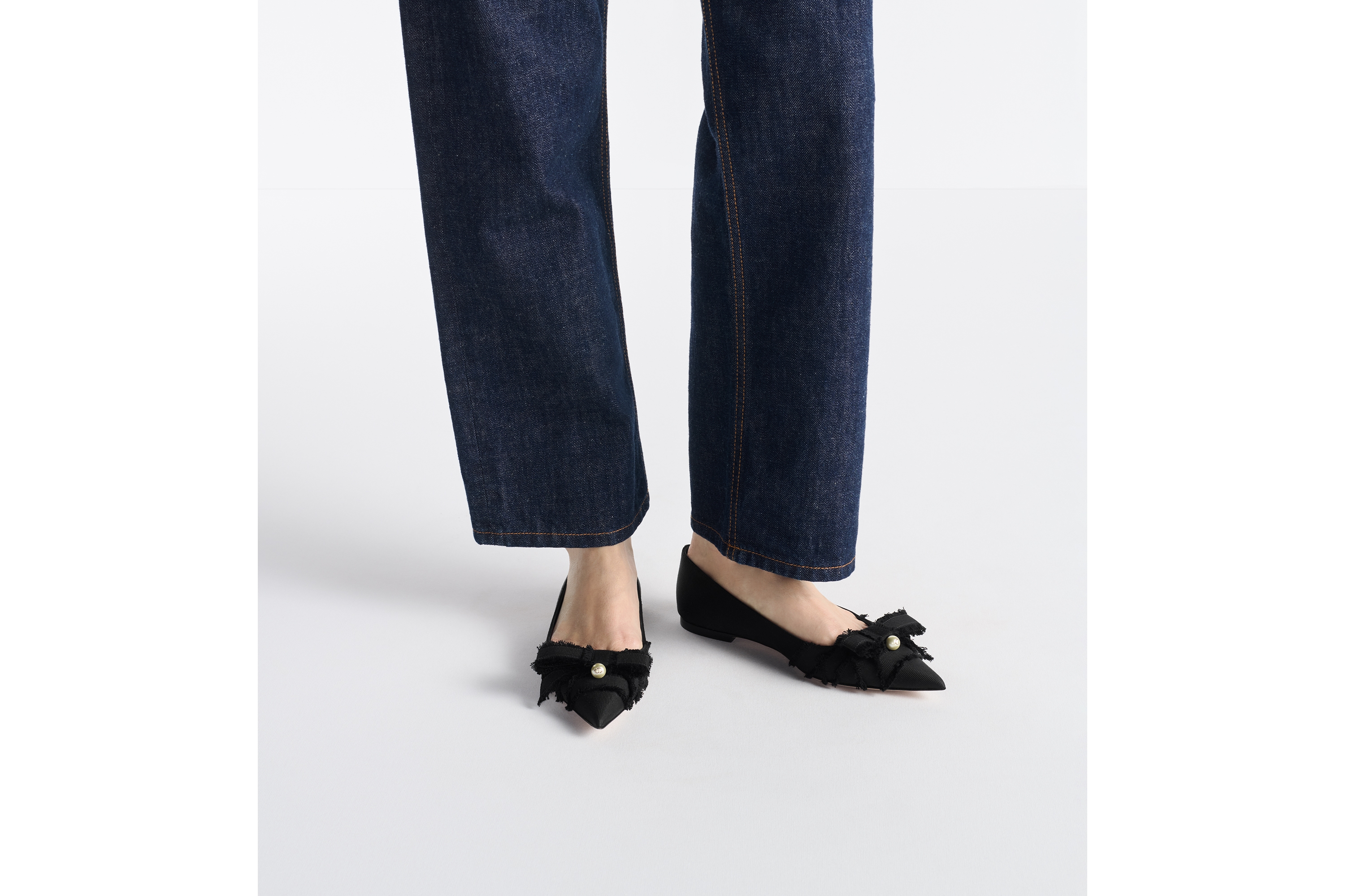 Adiorable Ballet Flat Black Fringed Grosgrain | DIOR