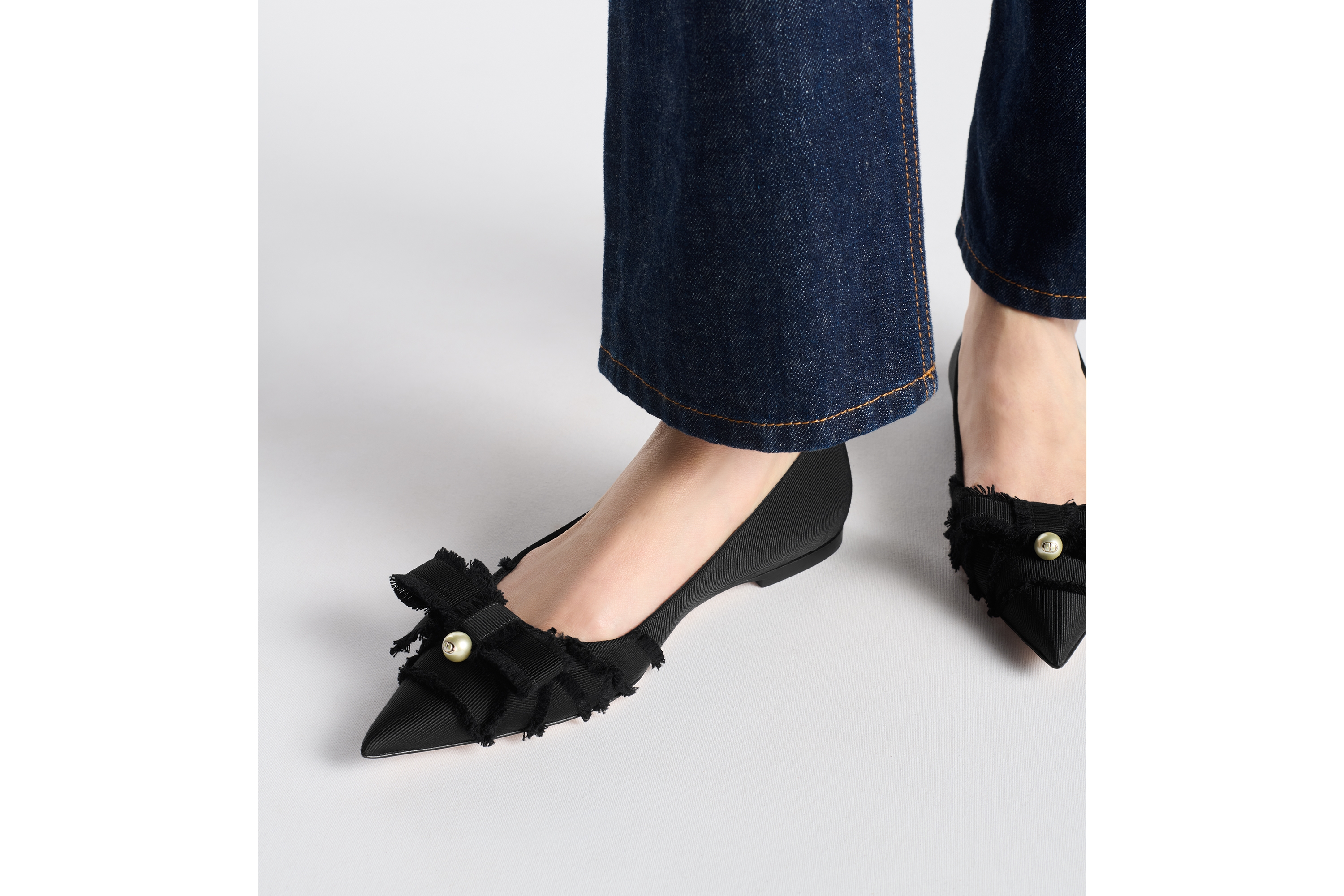 Adiorable Ballet Flat Black Fringed Grosgrain | DIOR