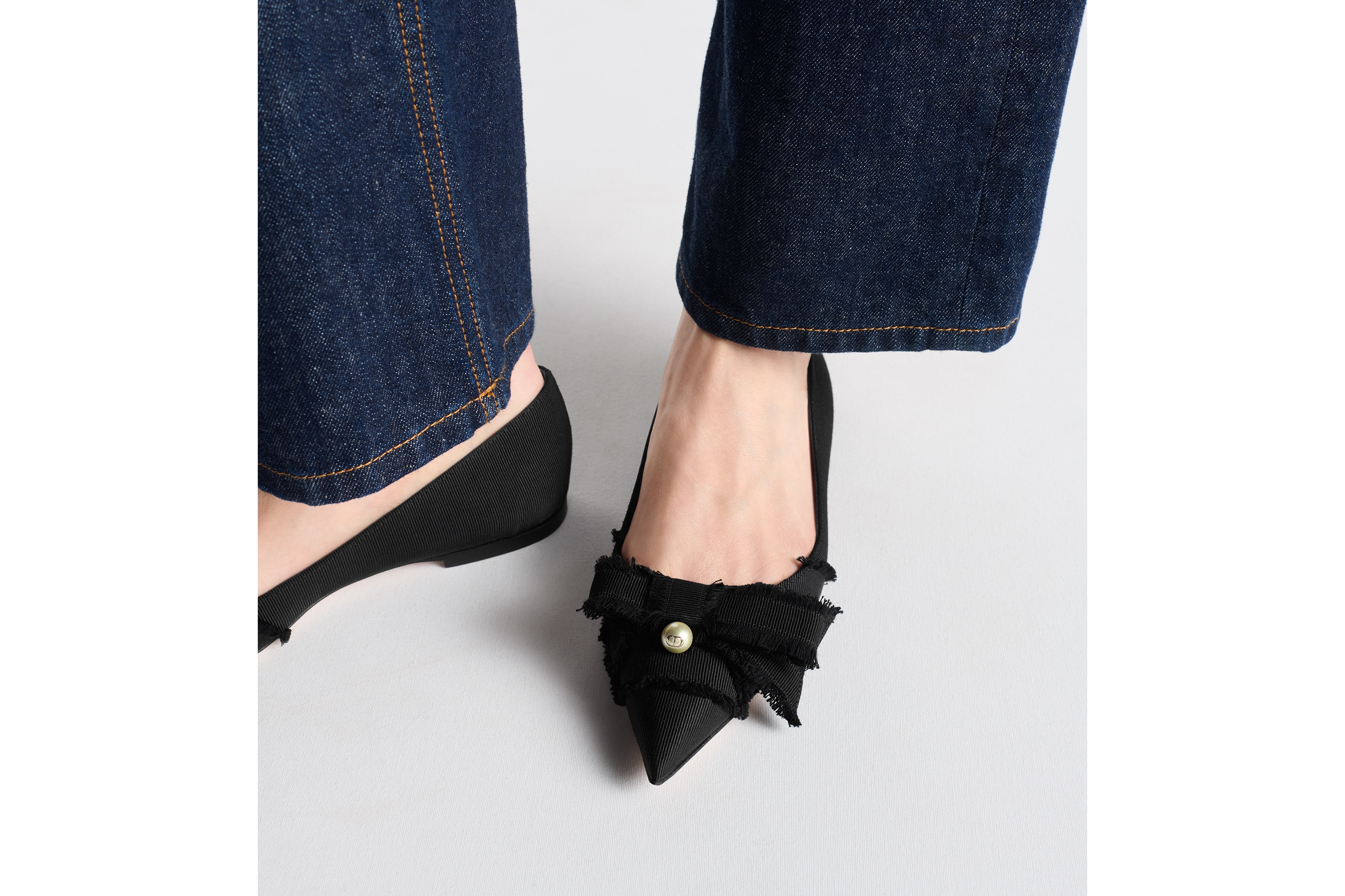 Adiorable Ballet Flat Black Fringed Grosgrain | DIOR