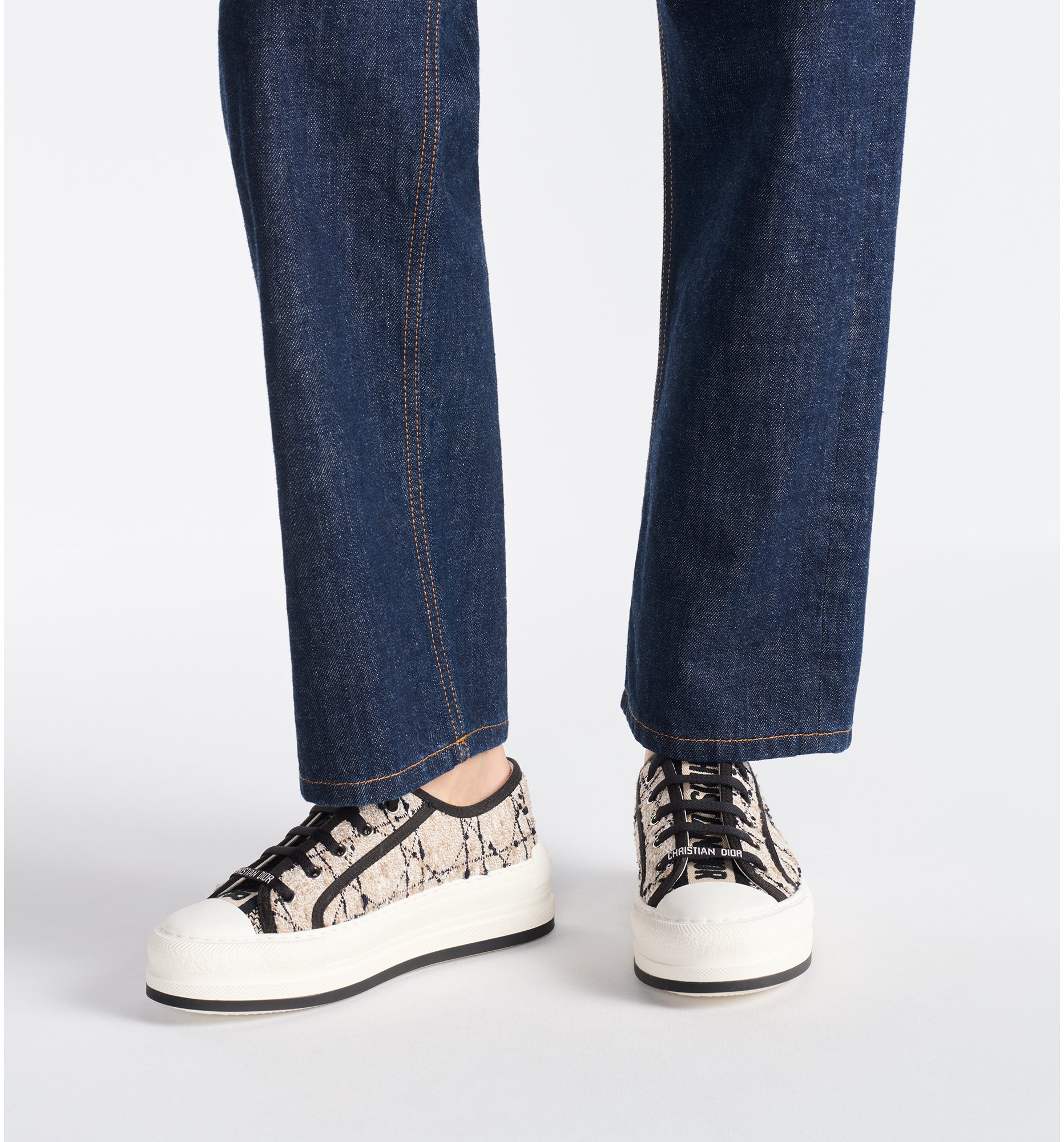 Walk'n'Dior Platform Sneaker Beige and Black Cannage Tweed | DIOR