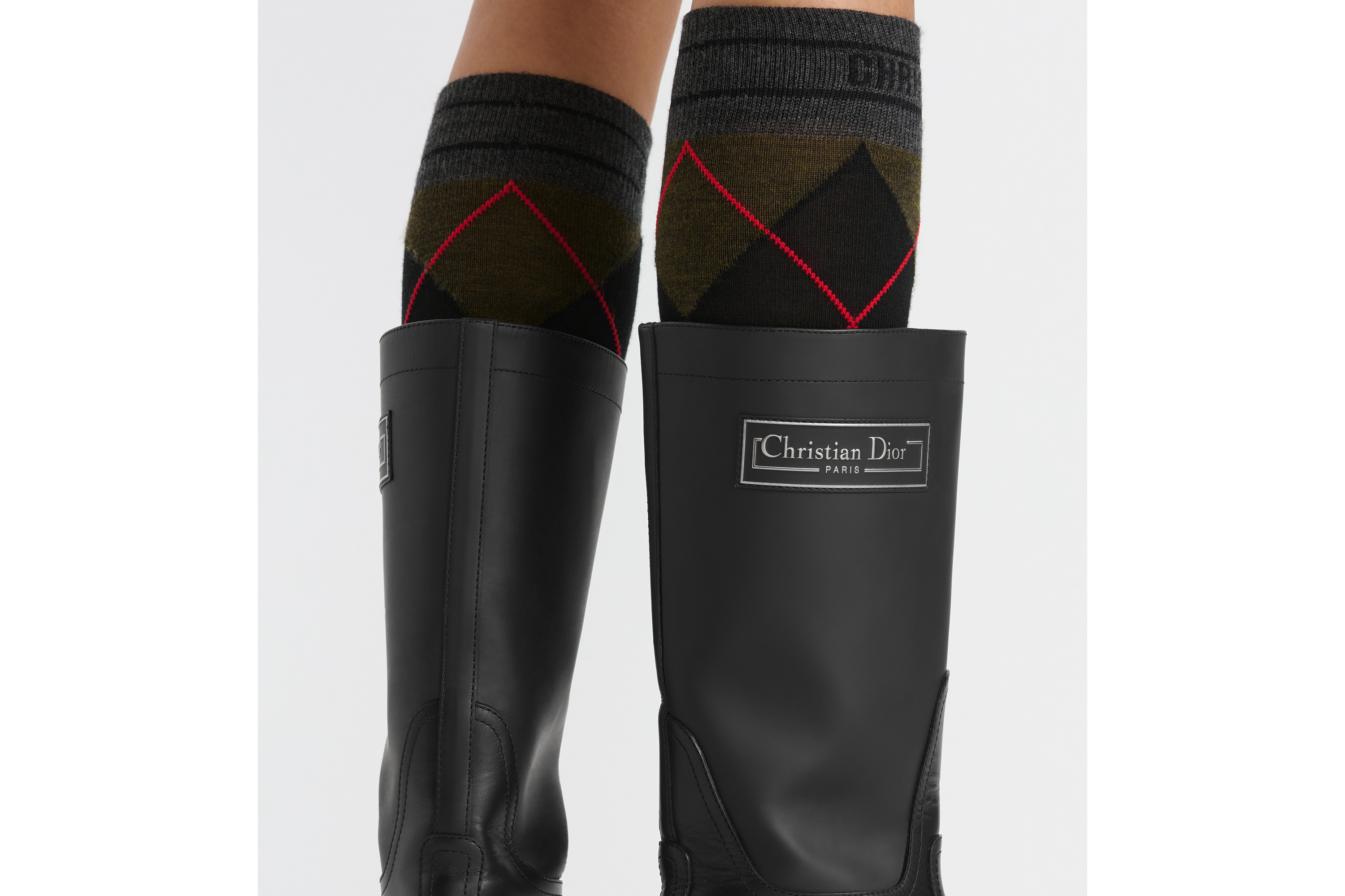 D-Scots Boot Black Rubber-Effect Calfskin | DIOR