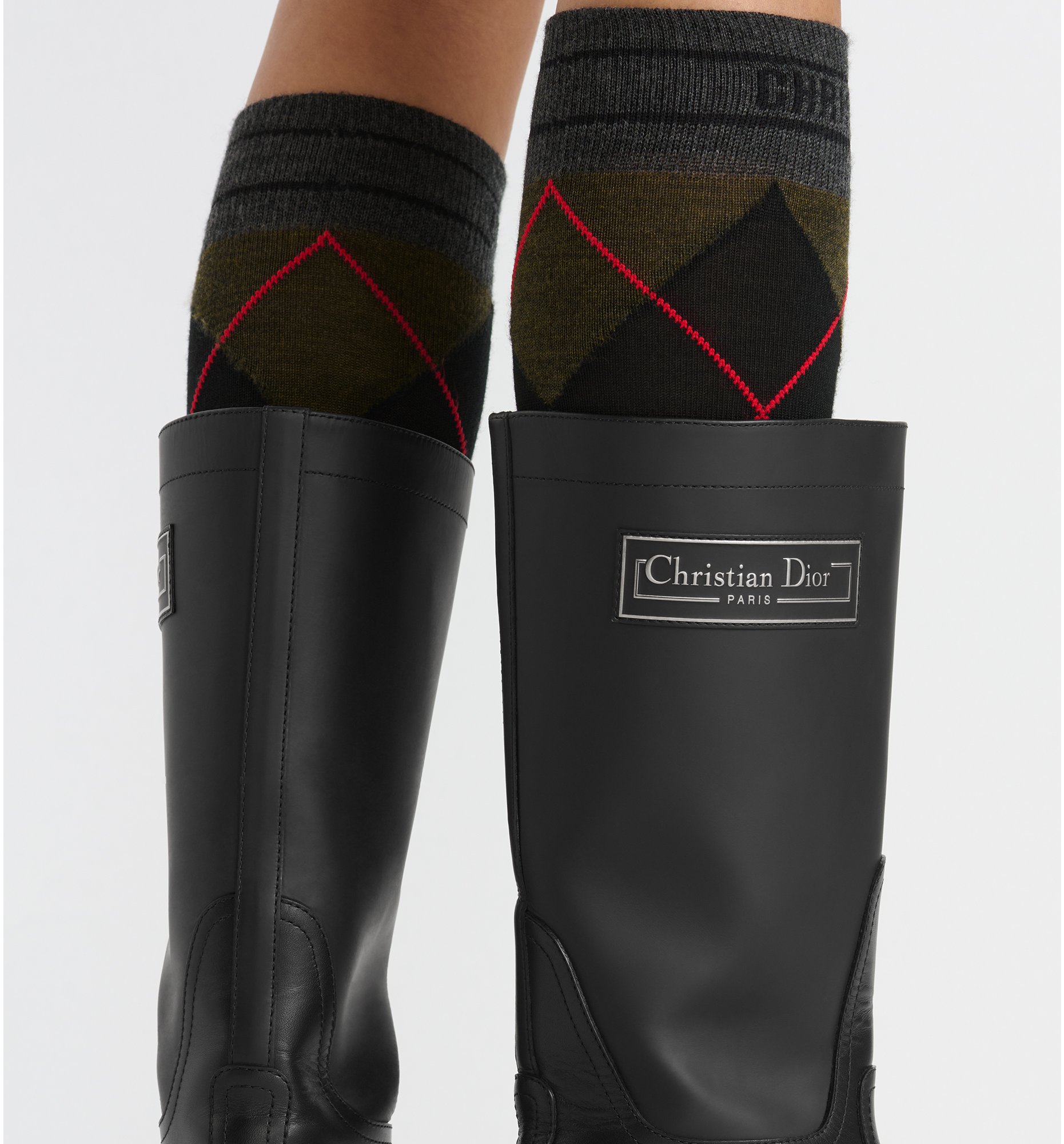 D-Scots Boot Black Rubber-Effect Calfskin | DIOR