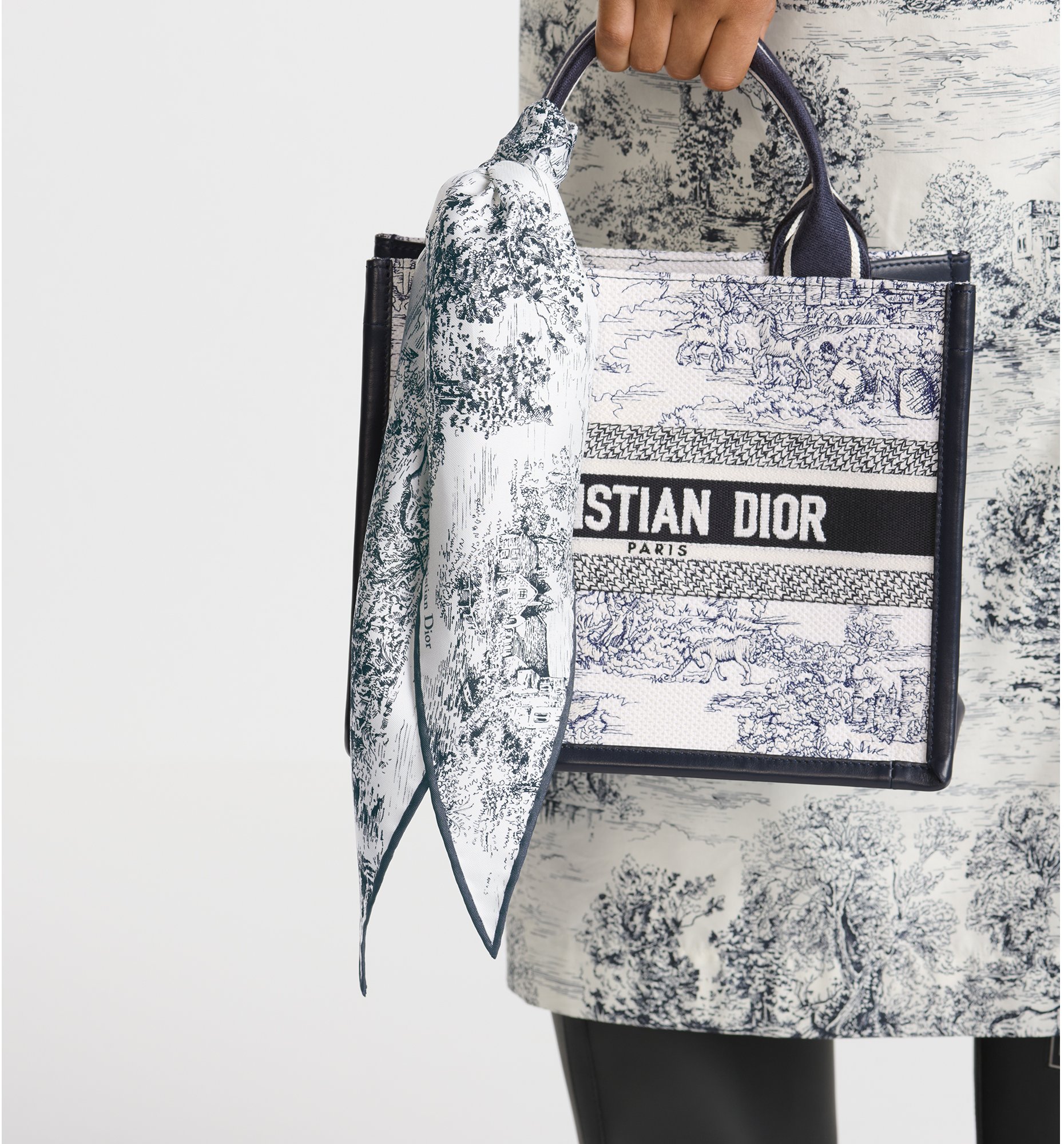 Toile de Jouy Scotland Dior Diamond White and Navy Blue Silk Twill | DIOR