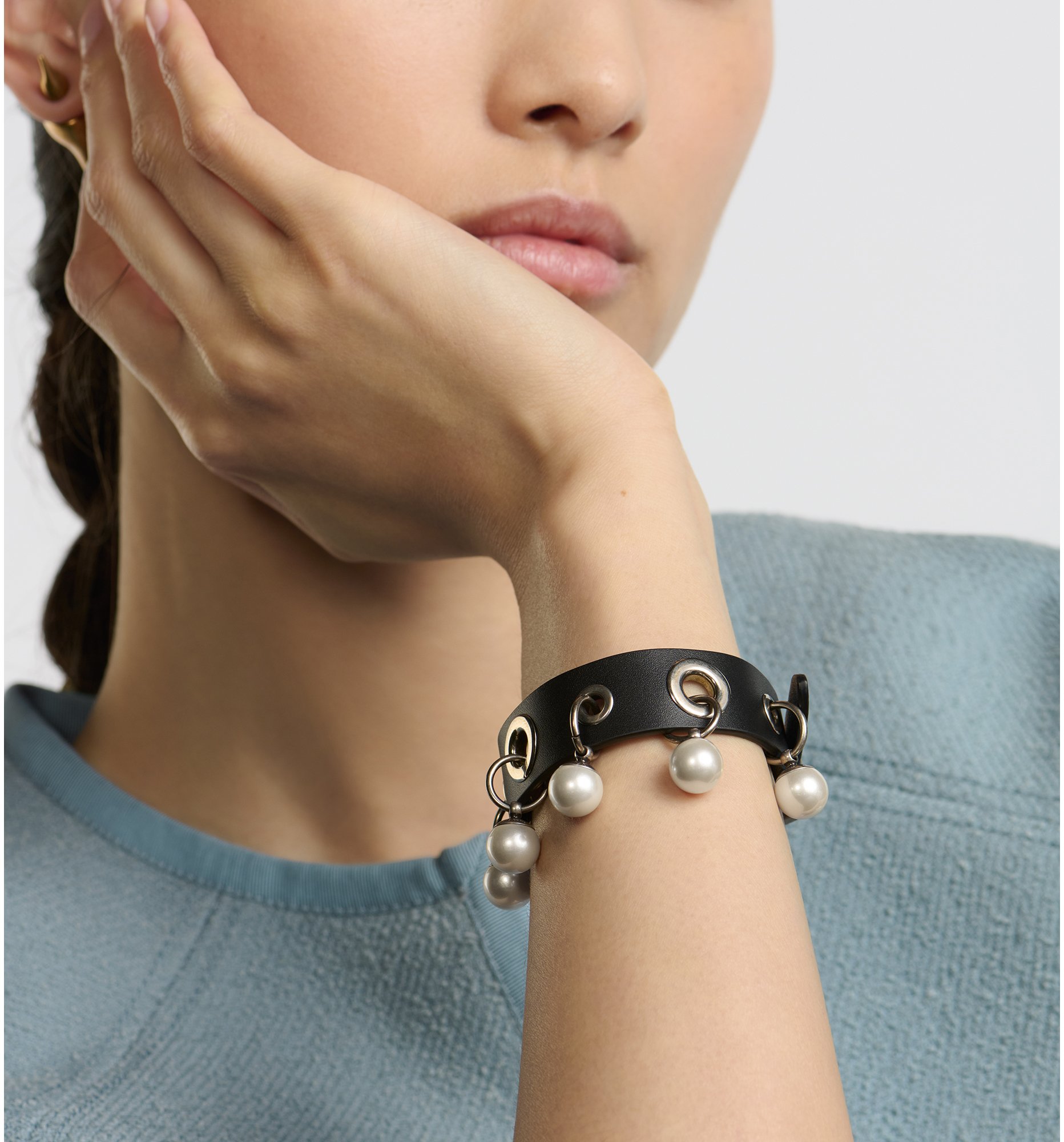 Pulseira Diorevolt Couro de vitelo preto, metal com acabamento em ...