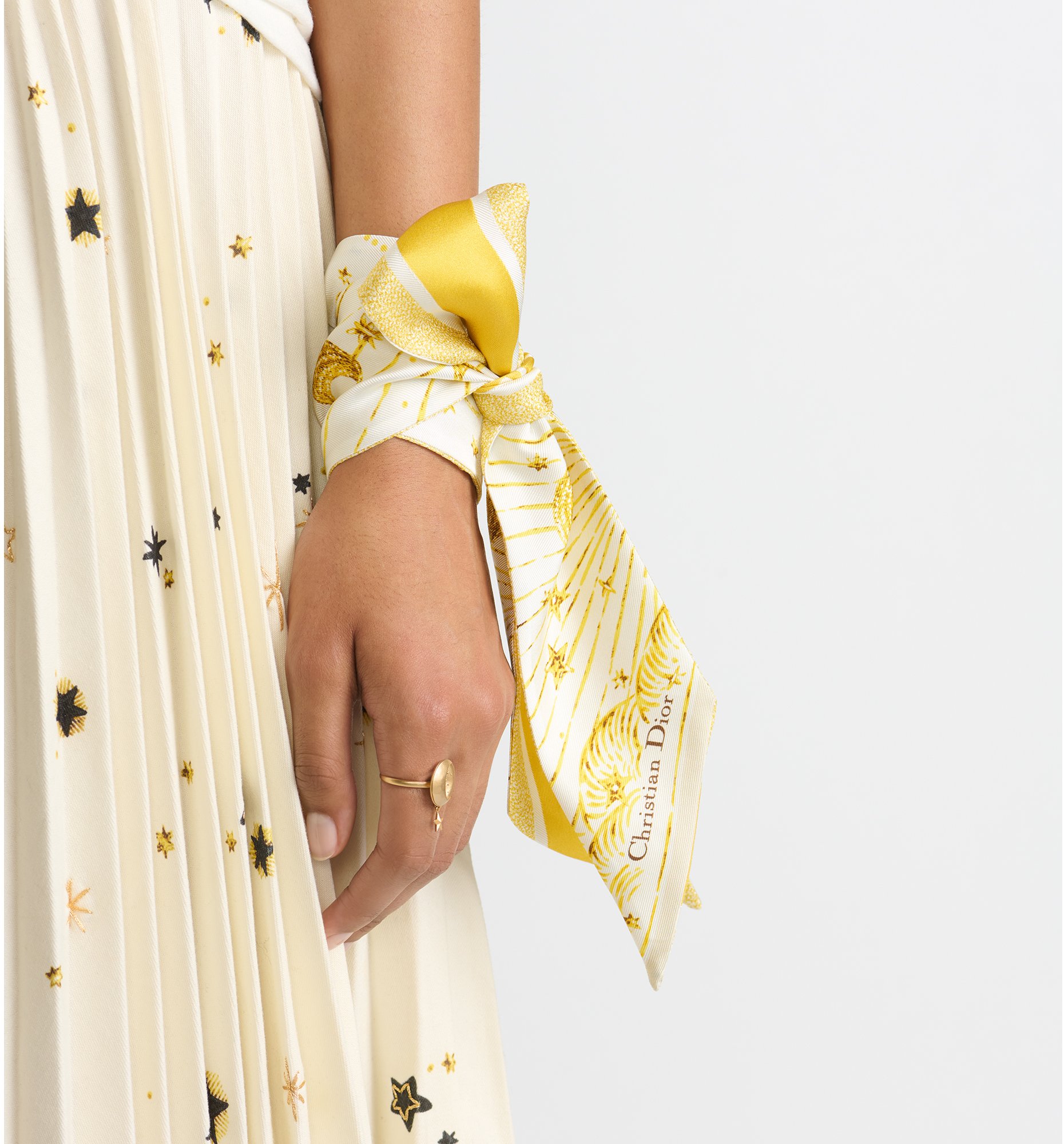 Dior Astral Mitzah-Schal Seidentwill in Weiß und Goldfarbe | DIOR