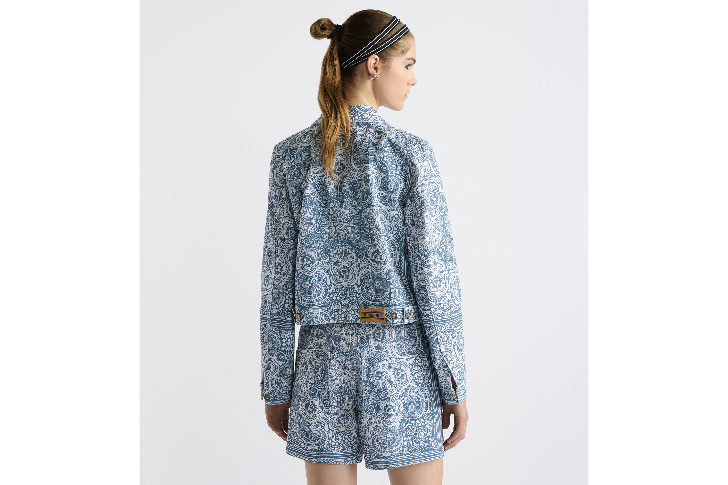 Veste Denim de coton à motif D-Butterfly Paisley bleu céleste et blanc ...