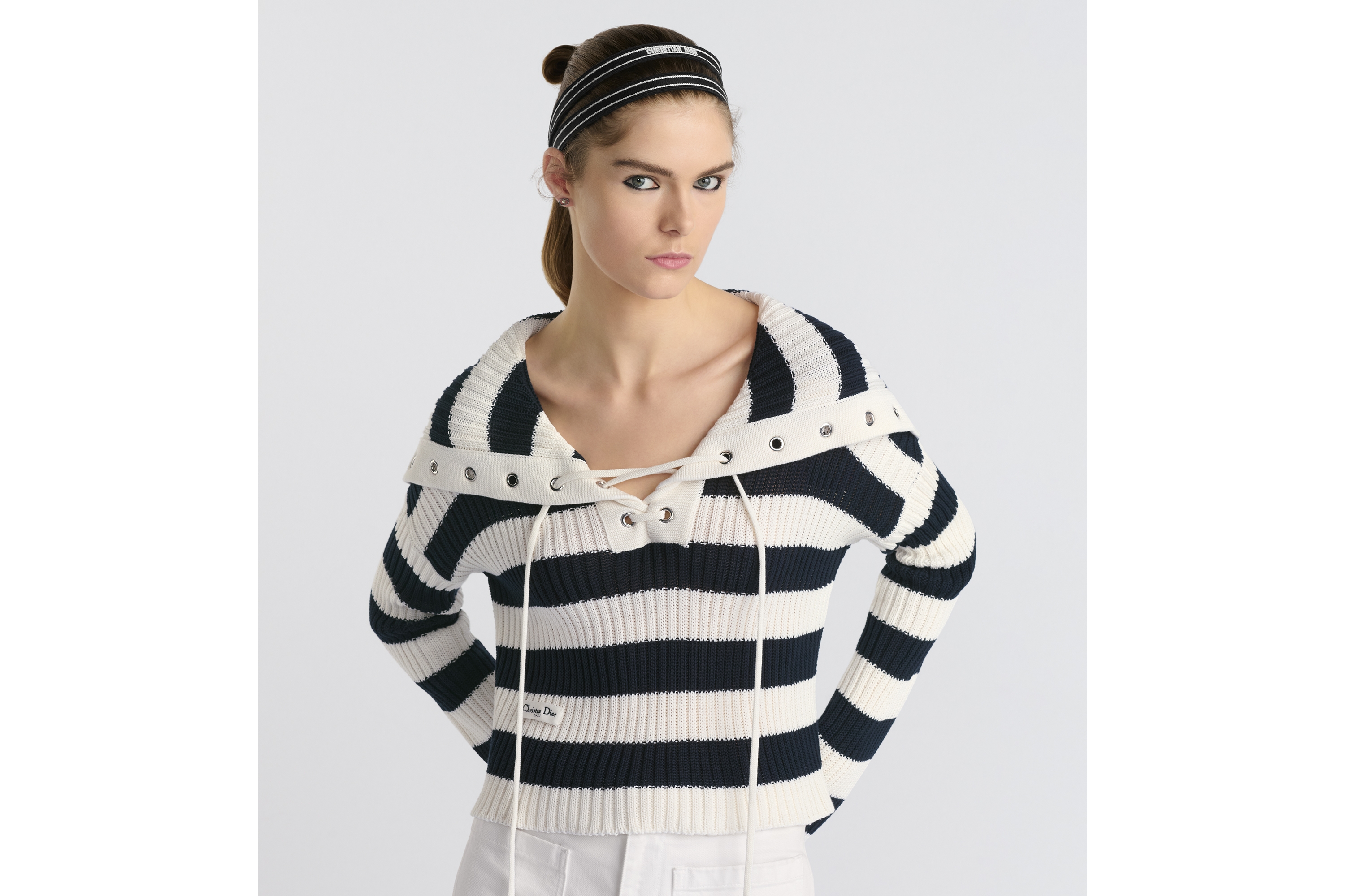 Свитер Dior Marinière Хлопковый трикотаж в рубчик белого и темно-синего ...