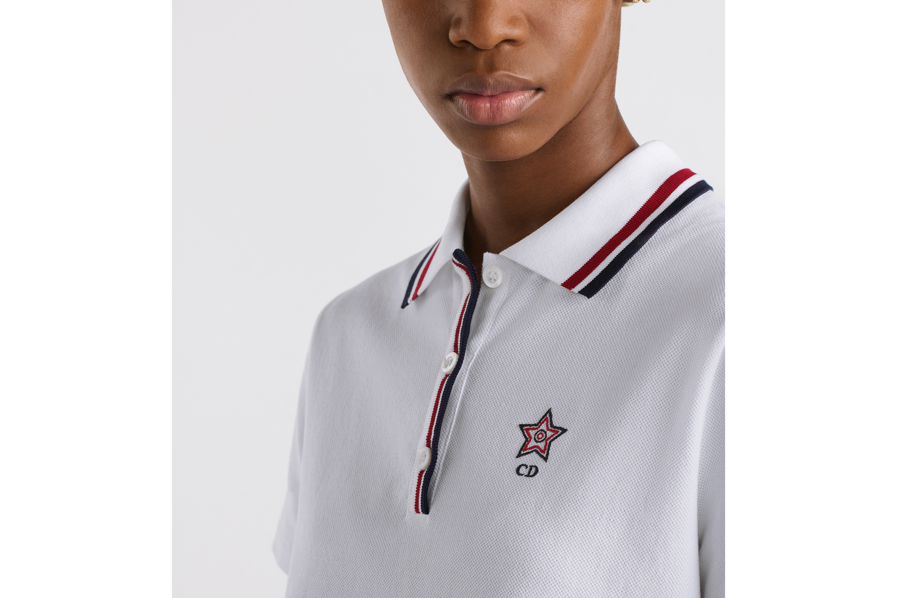 Dior Vibe Polo Shirt White Cotton-Blend Jersey with Three-Tone ...