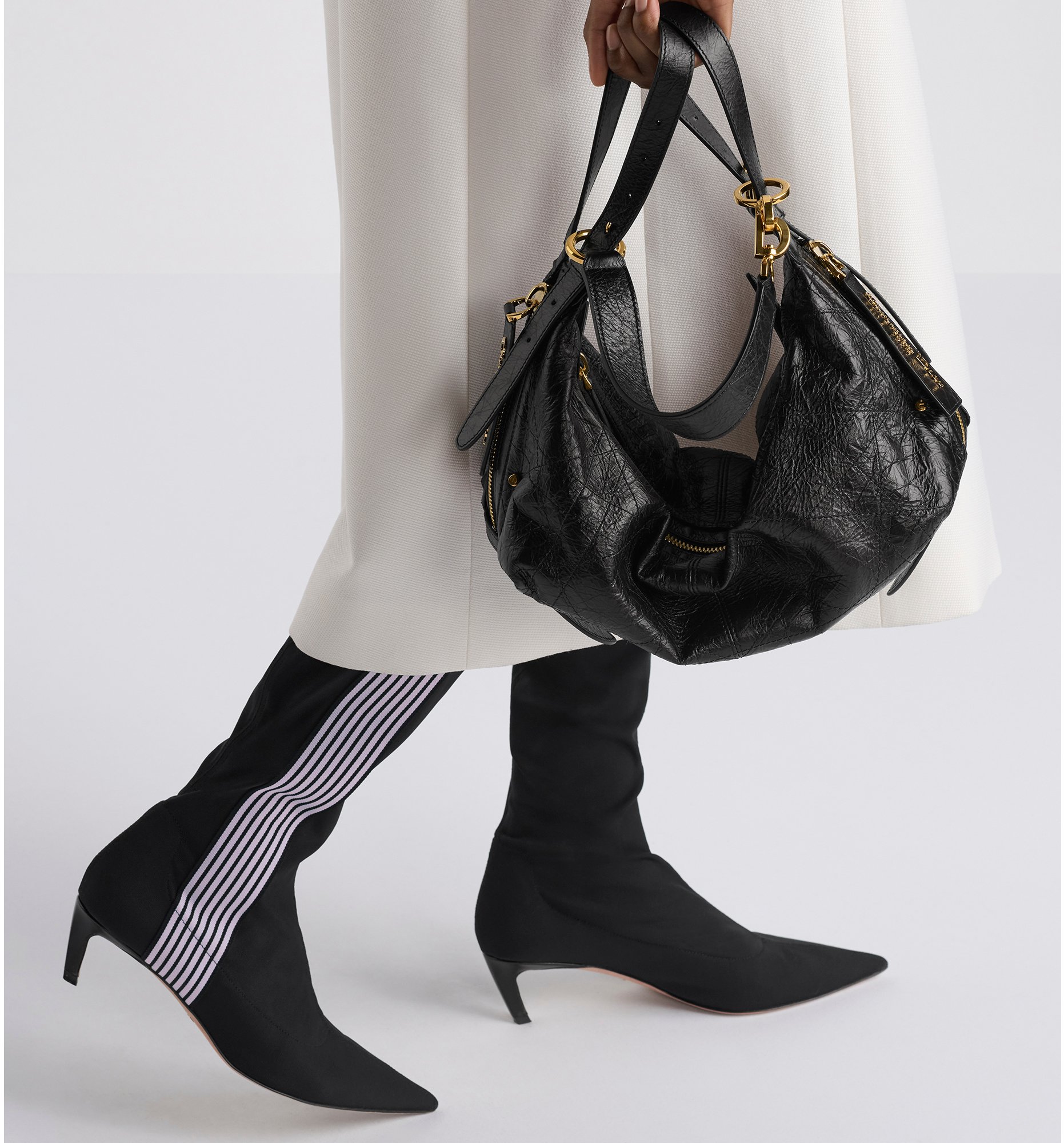 Medium D-Journey Bag in Crinkled Calfskin Black Flat Macrocannage | DIOR
