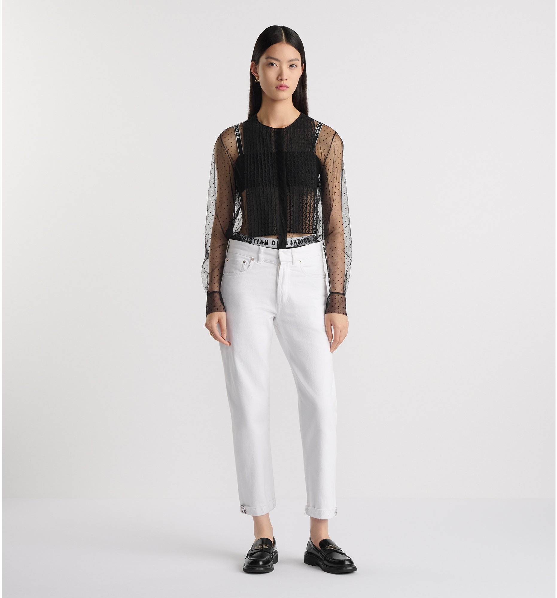 Blusa transparente con pechera Tul plumeti negro | DIOR