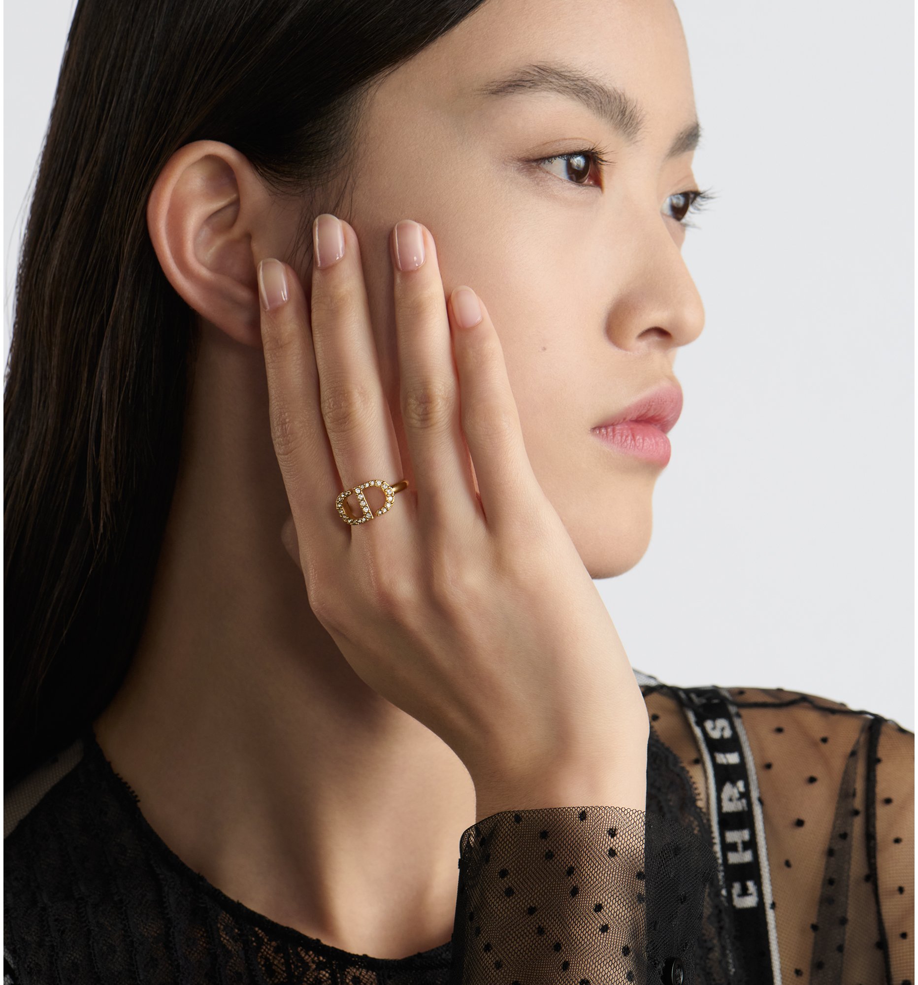 Petit CD Ring Gold-Finish Metal and Silver-Tone Crystals | DIOR
