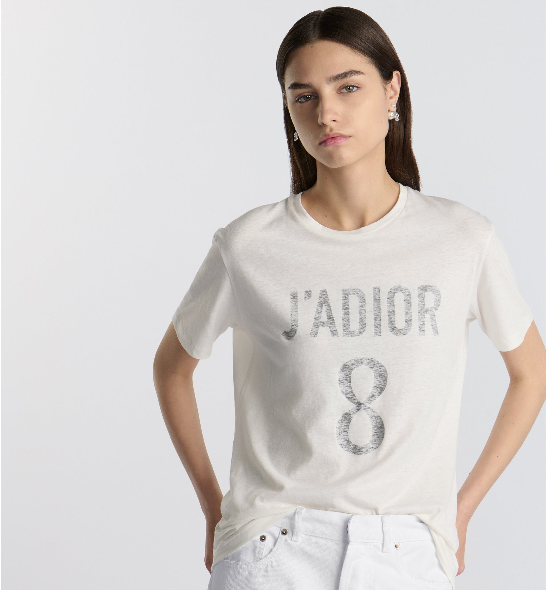 J'Adior 8 T-Shirt White Cotton and Linen Jersey | DIOR