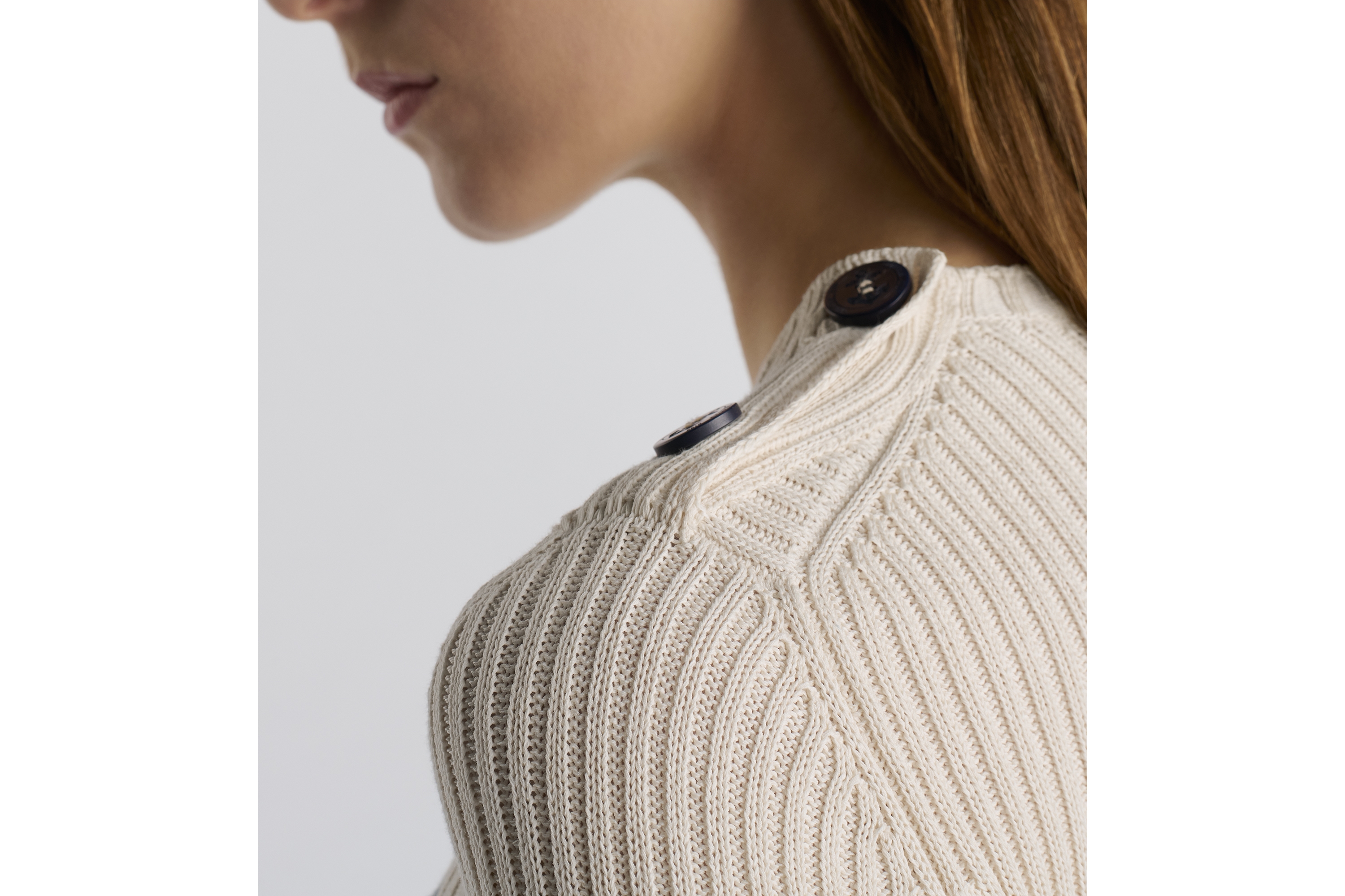 Pull Dioriviera Maille de coton écru et bleu marine à signature | DIOR