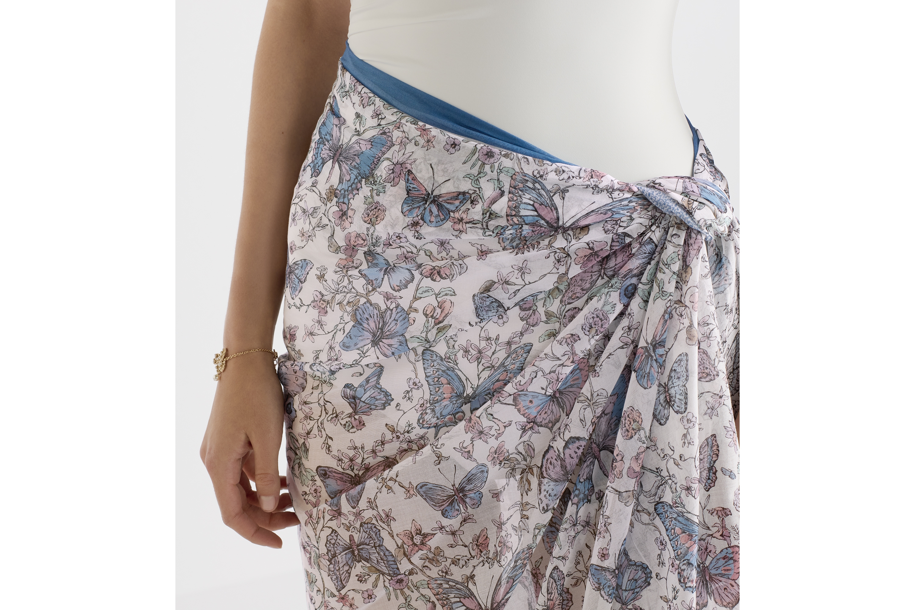 Pareo Toile de Jouy Papillon Algodón blanco y azul | DIOR