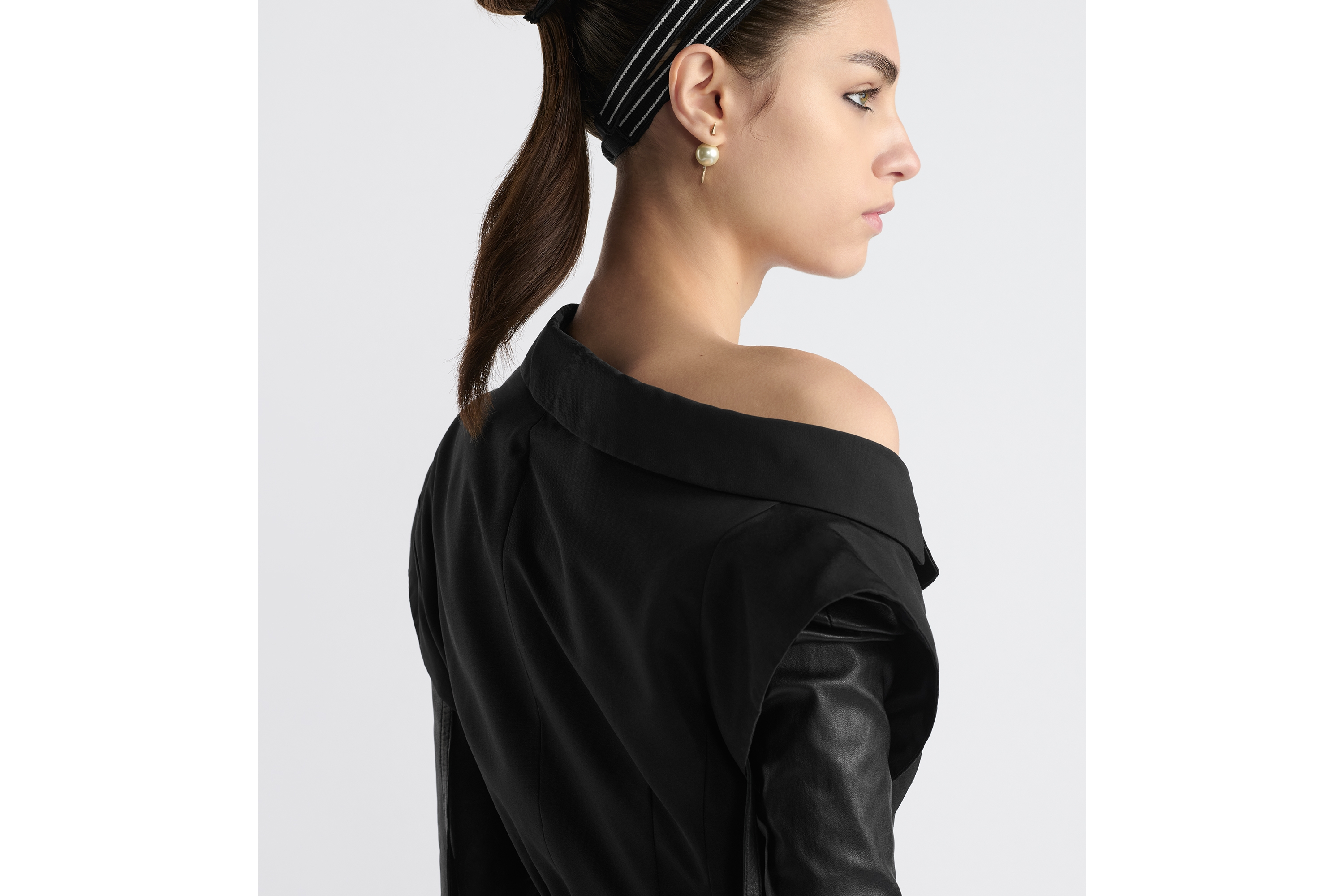 Asymmetric Short-Sleeved Jacket with Belt Black Silk and Cotton Faille ...