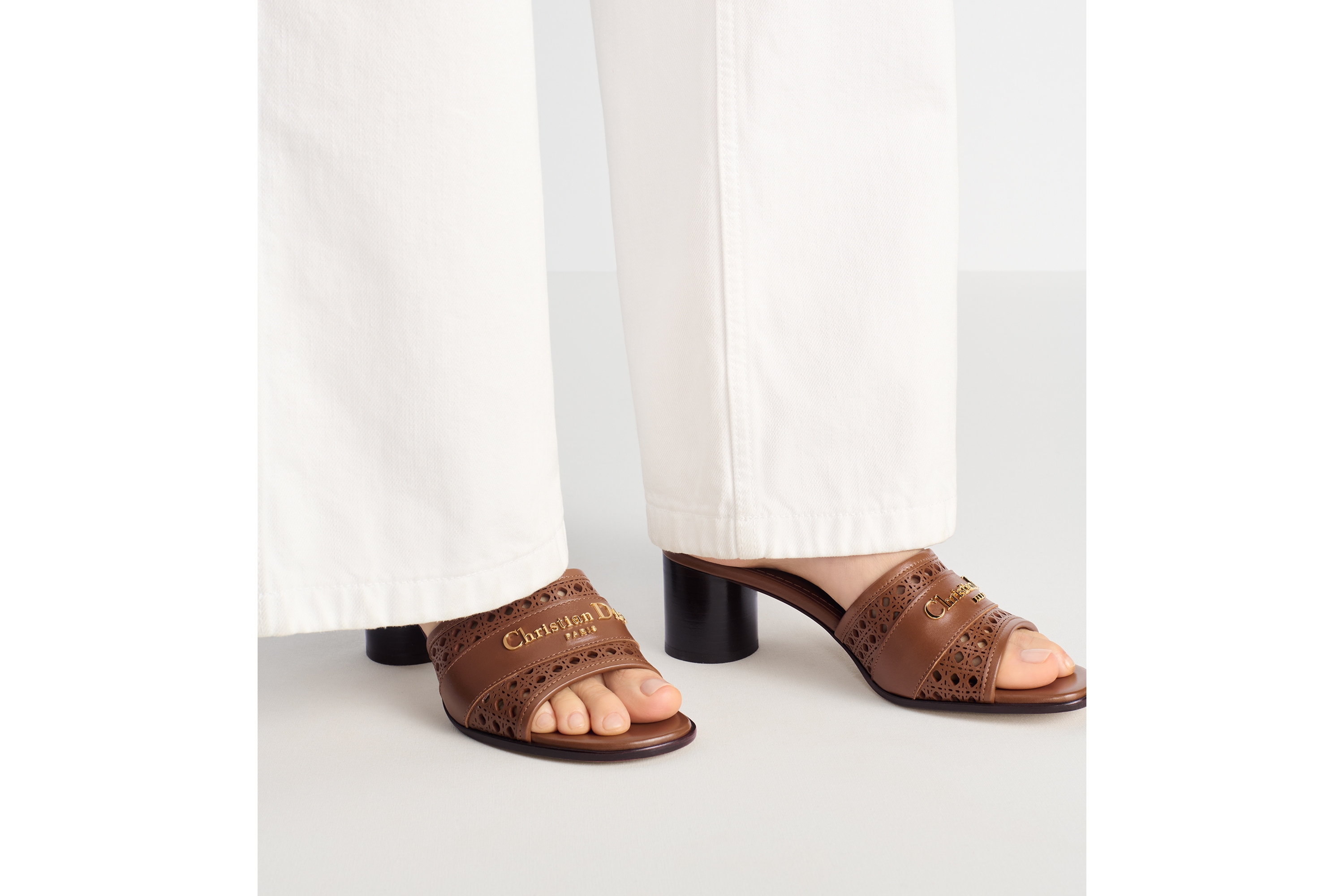 Sandalo con tacco D-Lane Pelle di vitello color cammello con motivo ...