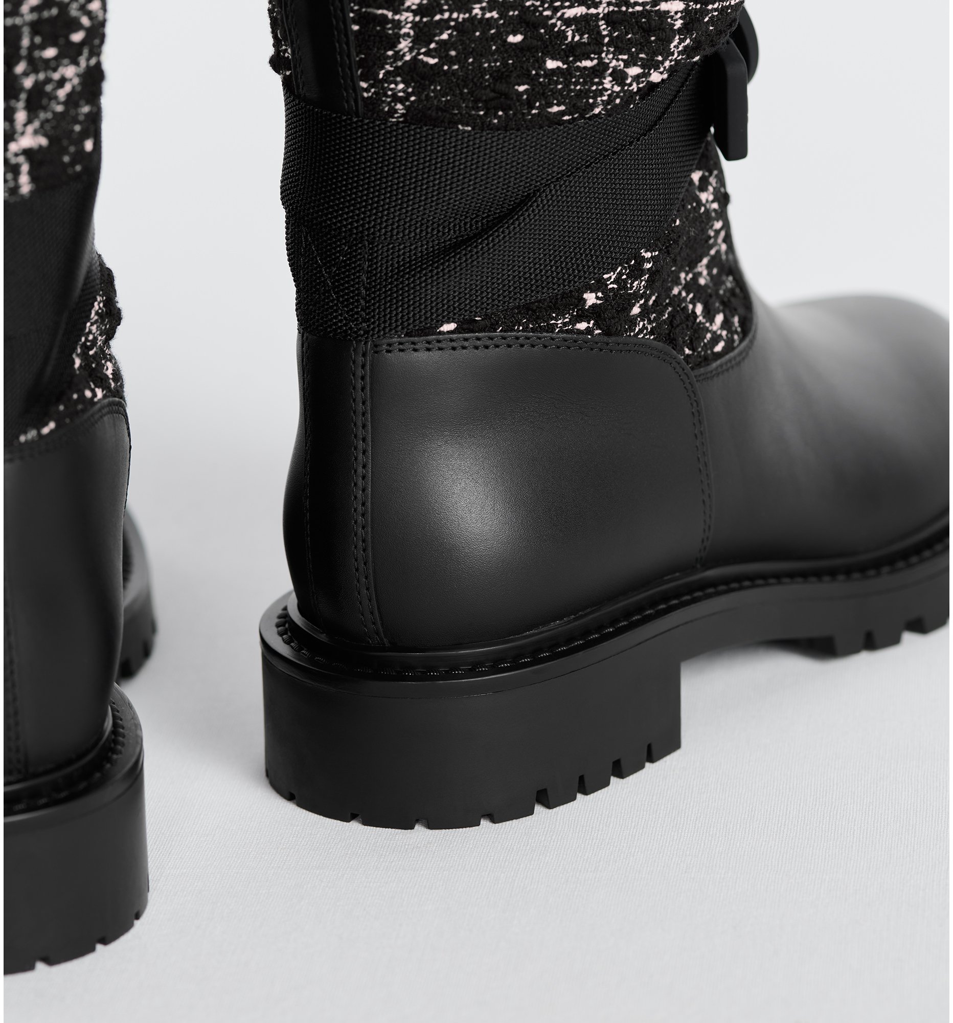 D-Major Boot Black Calfskin with Black and White Cannage Tweed | DIOR