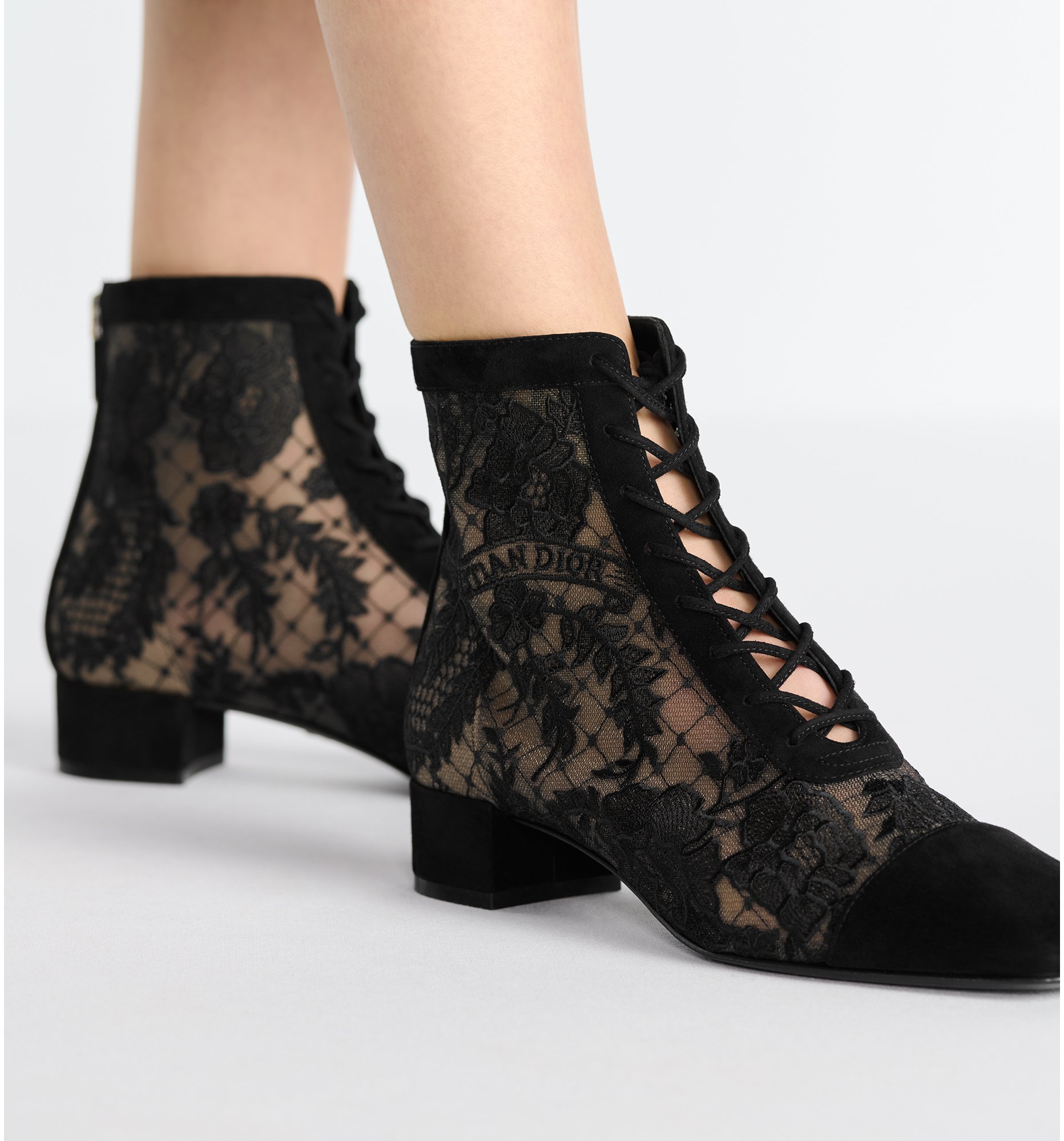 Naughtily-D Heeled Ankle Boot Transparent Mesh with Black Dior Roses ...