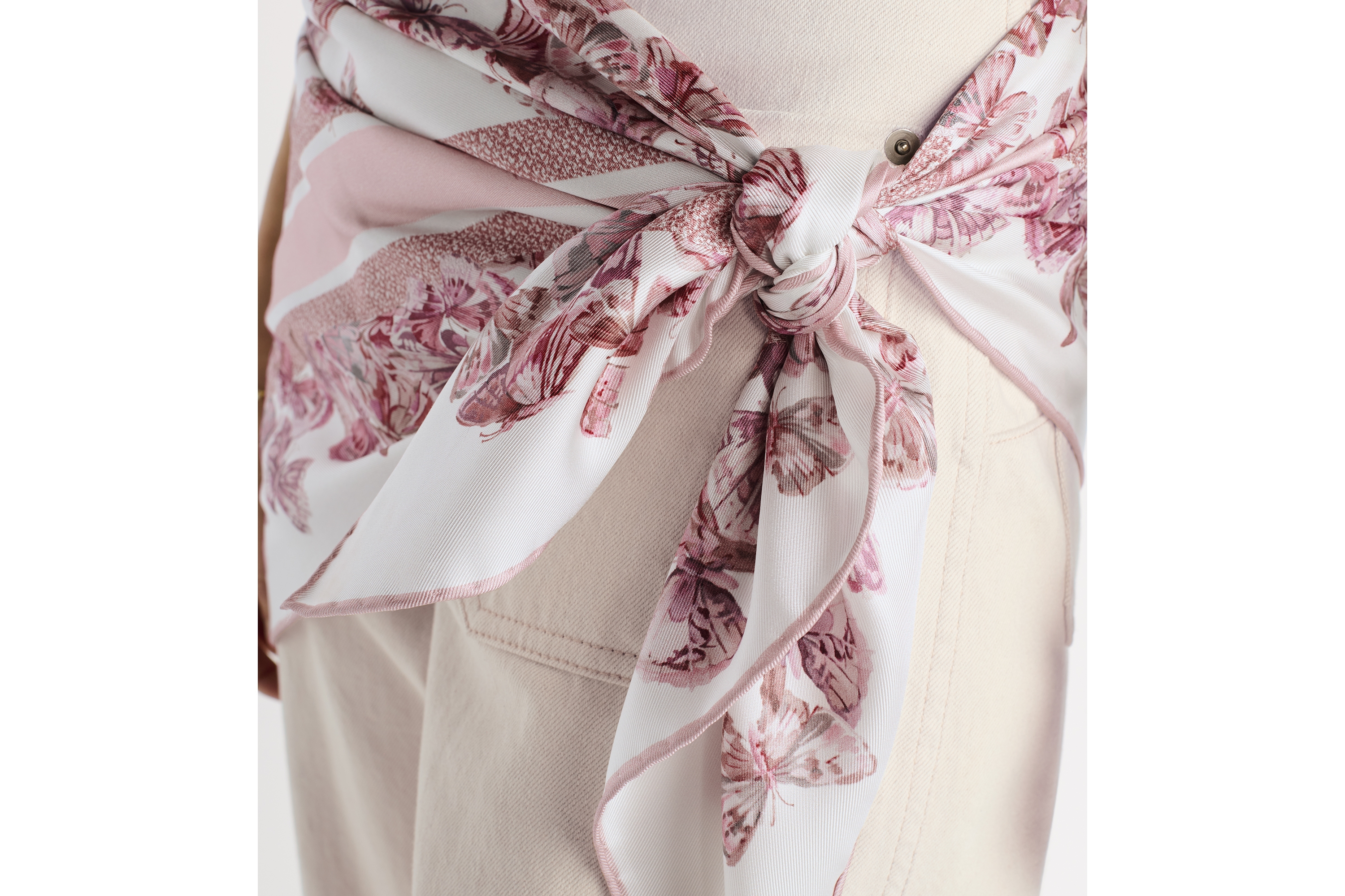 Dior Camo Papillon 90 Square Scarf White and Pale Pink Silk Twill | DIOR