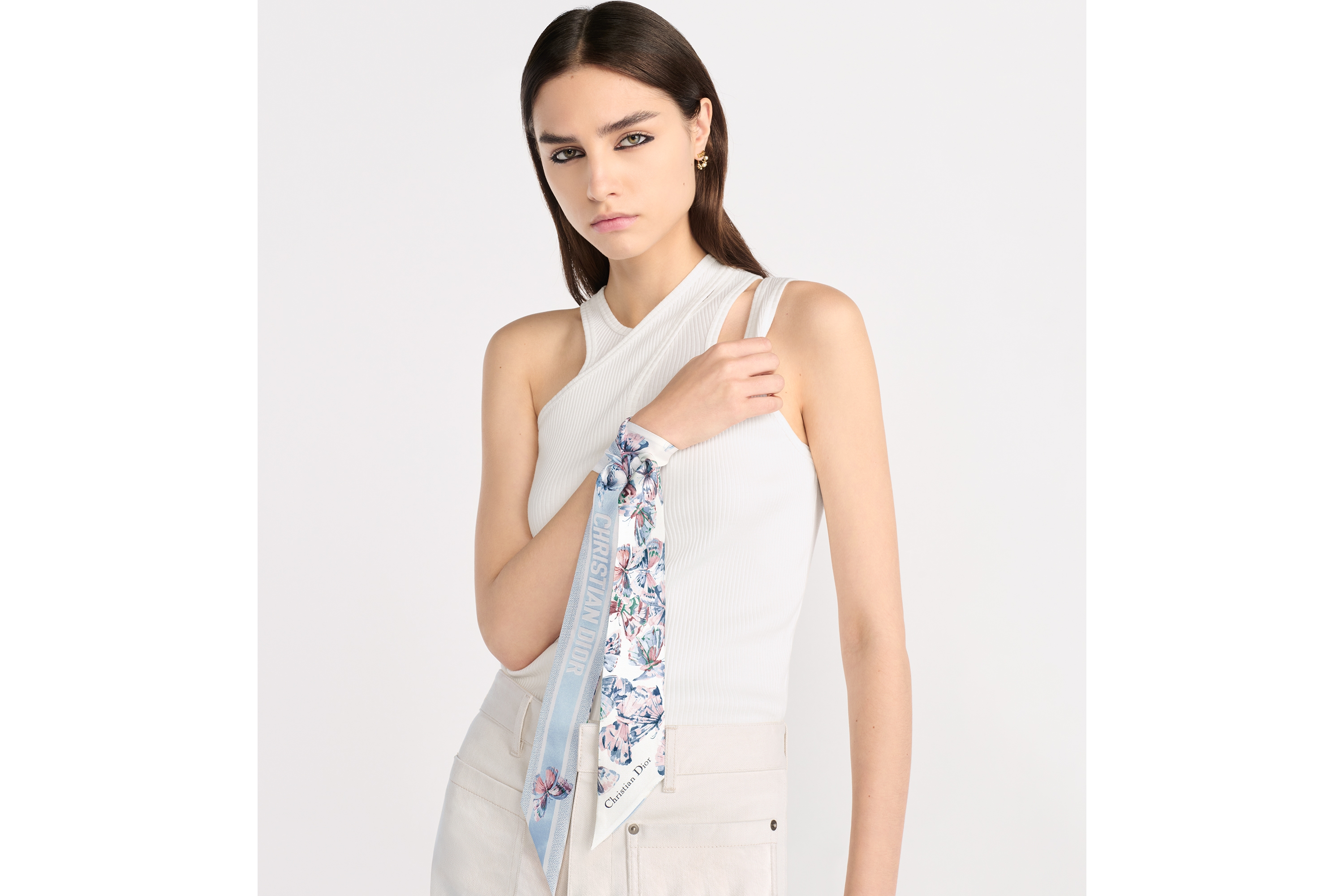 Dior Camo Papillon Mitzah Scarf White and Sky Blue Silk Jacquard | DIOR
