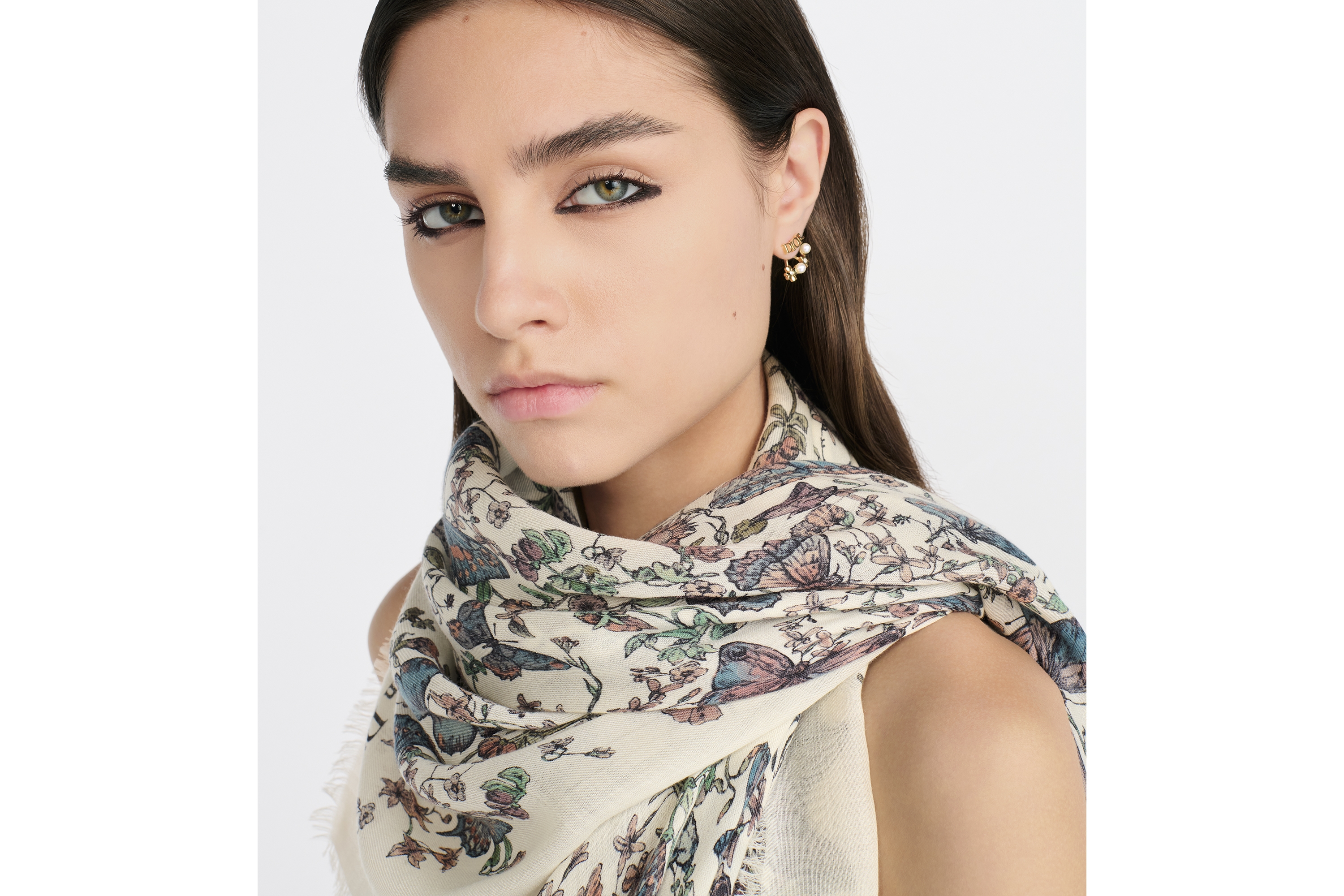 Toile de Jouy Papillon Stole Ivory and Blue Cashmere | DIOR