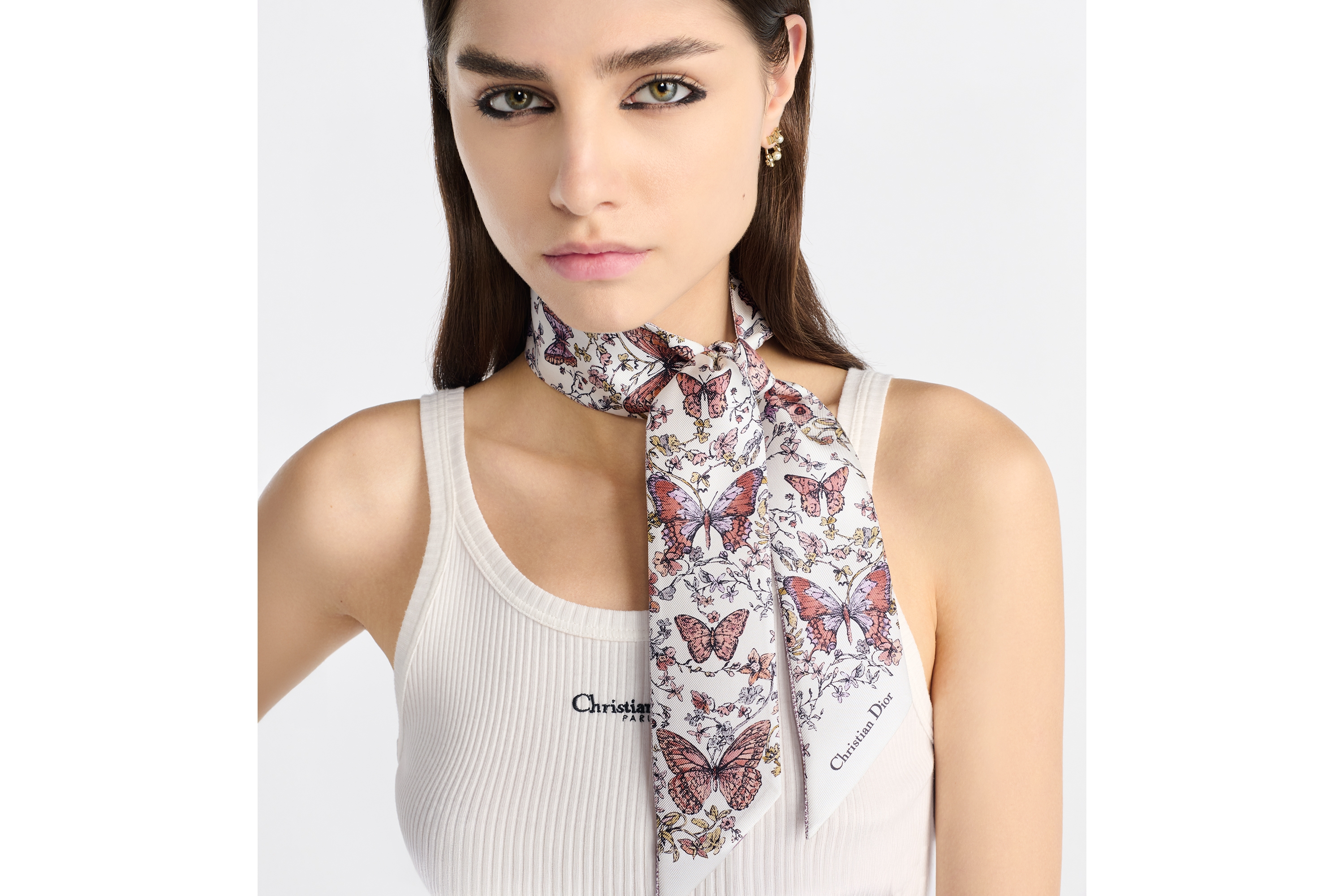 Mitzah-sjaal met Toile de Jouy Papillon-motief Witte, veelkleurige ...