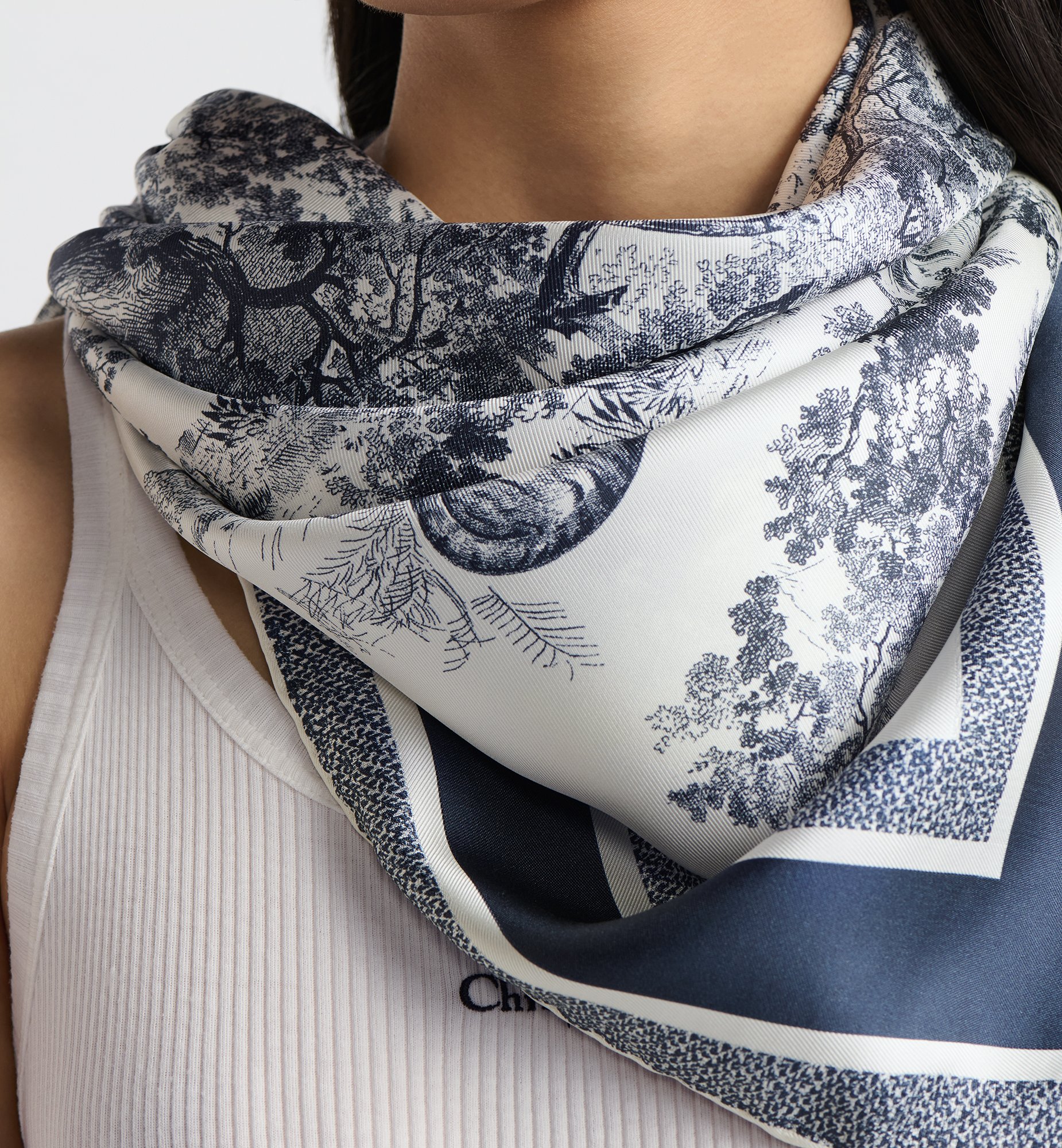 Toile de Jouy Sauvage 90 Square Scarf Ivory and Navy Blue Toile de Jouy Sauvage 90 Square Scarf Ivory and Navy Blue
