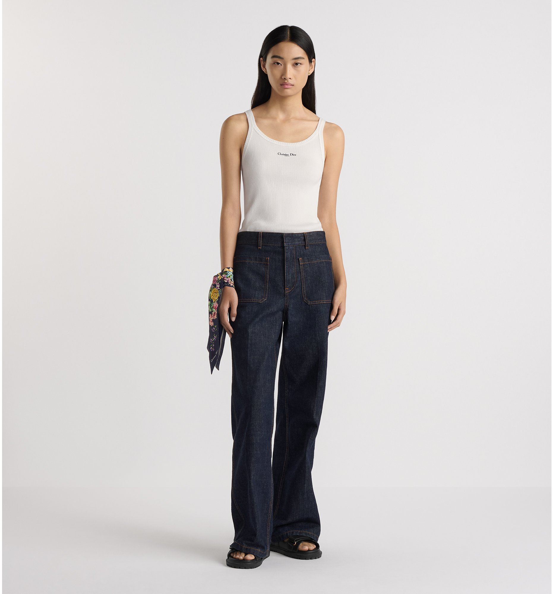 D-Floral Mitzah Scarf Deep Blue Multicolor Silk Twill | DIOR