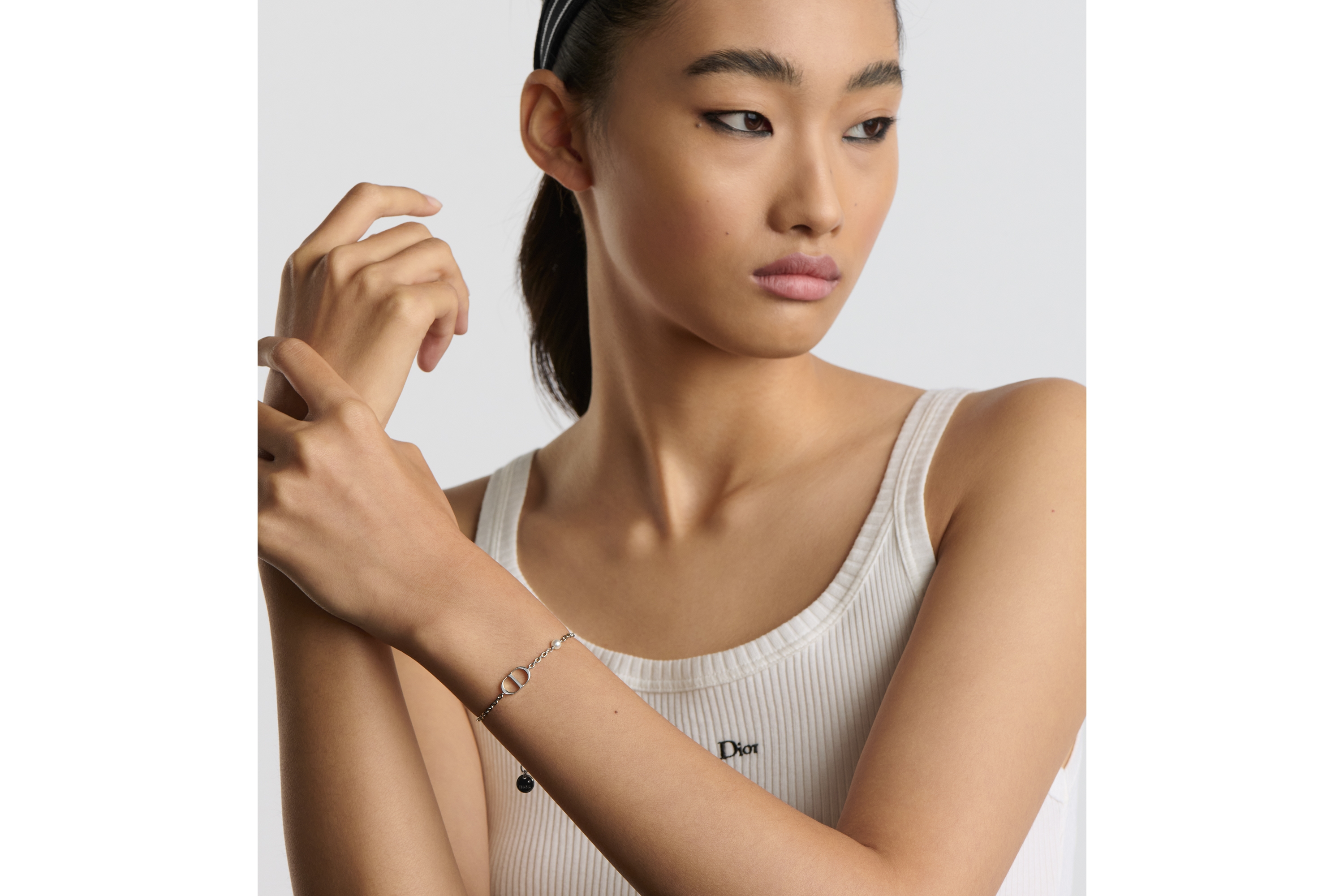 Petit CD Bracelet Silver-Finish Metal with White Resin Pearl | DIOR