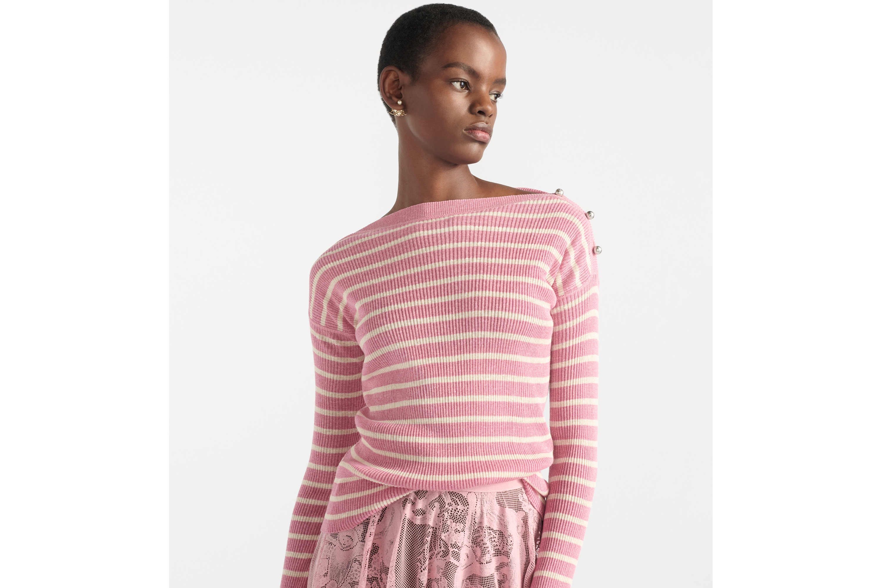 Suéter Dioriviera Punto de lino y seda D-Stripes en blanco y rosa flor ...