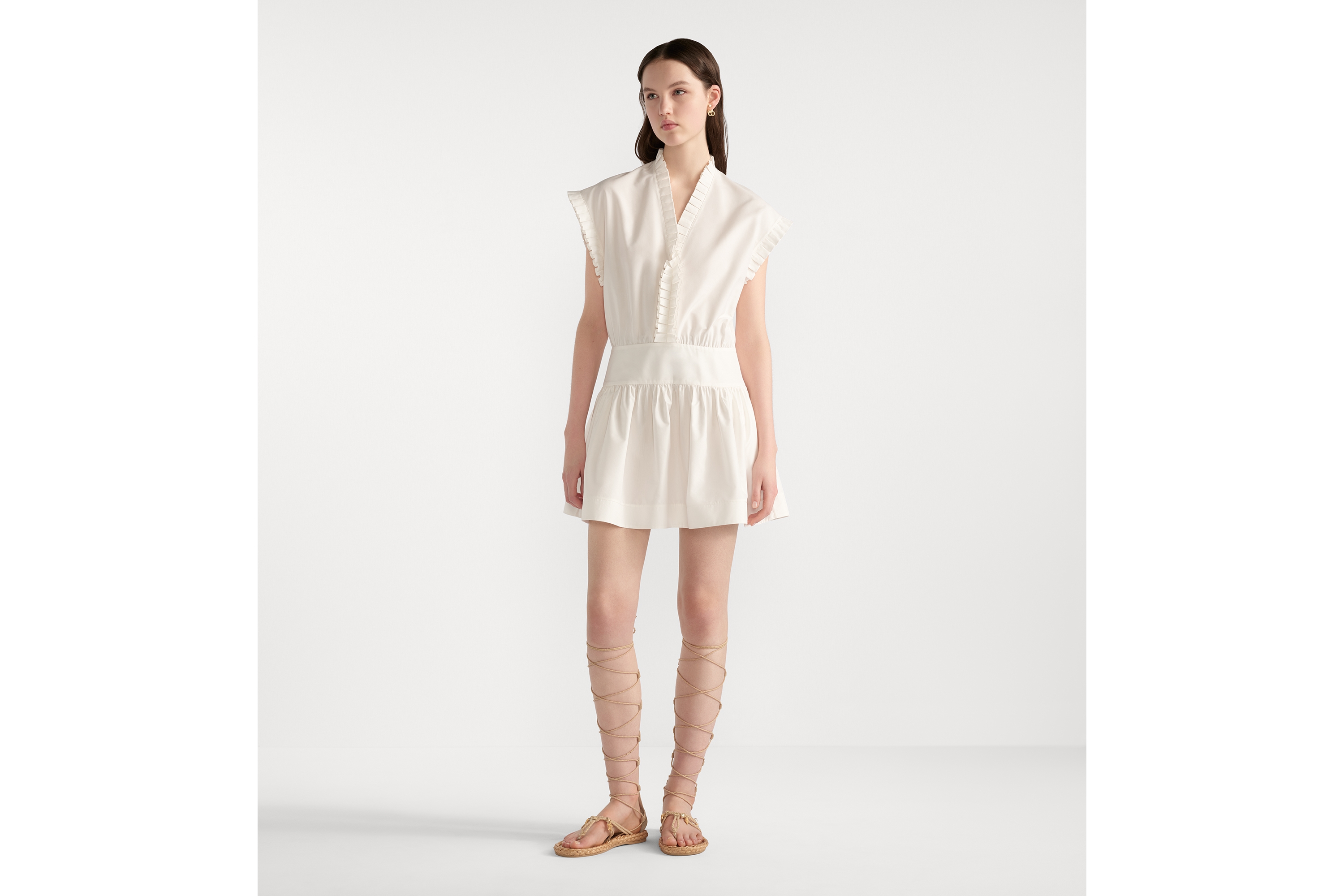 Dioriviera Short Flared Dress Ecru Cotton and Silk Poplin | DIOR