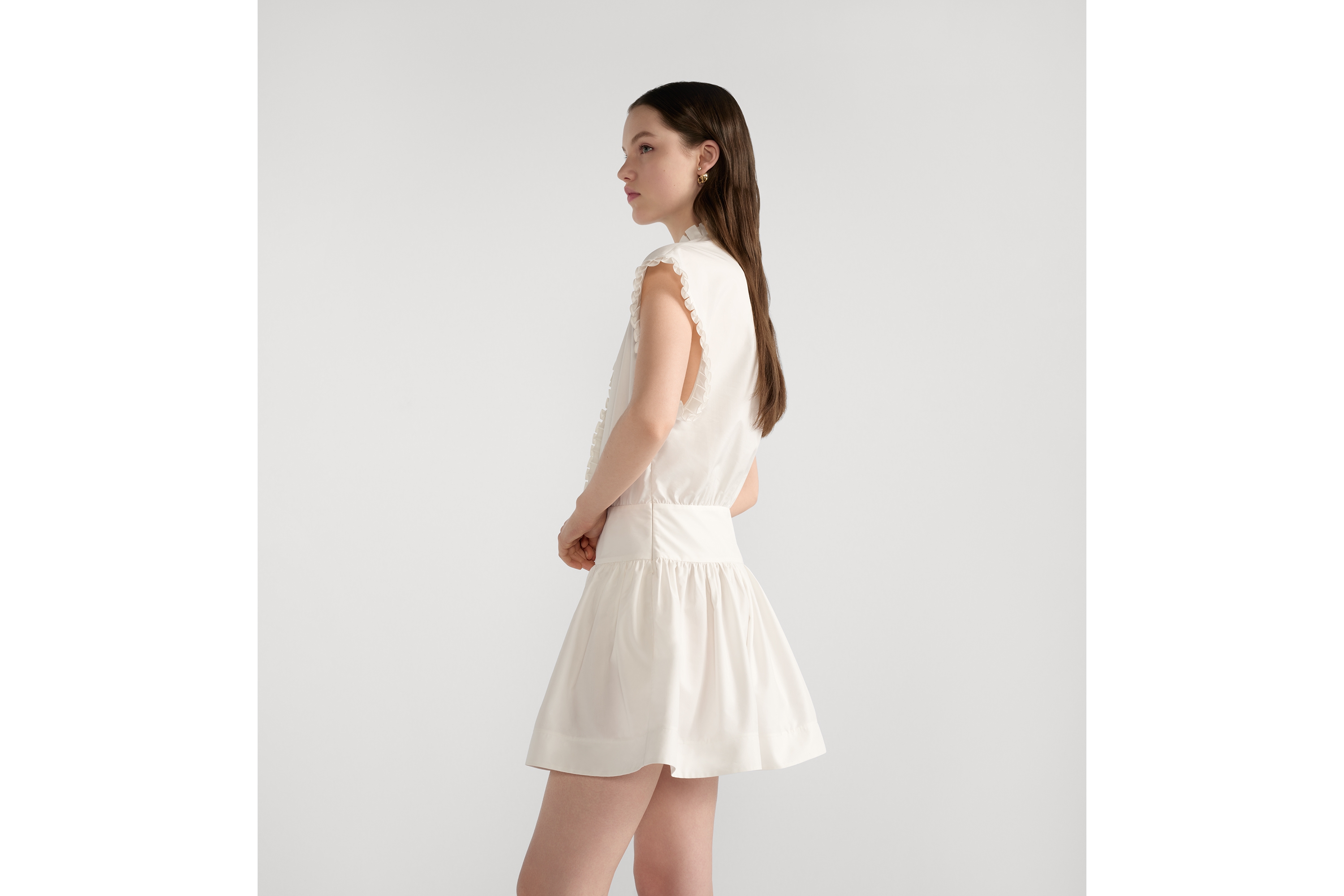 Dioriviera Short Flared Dress Ecru Cotton and Silk Poplin | DIOR