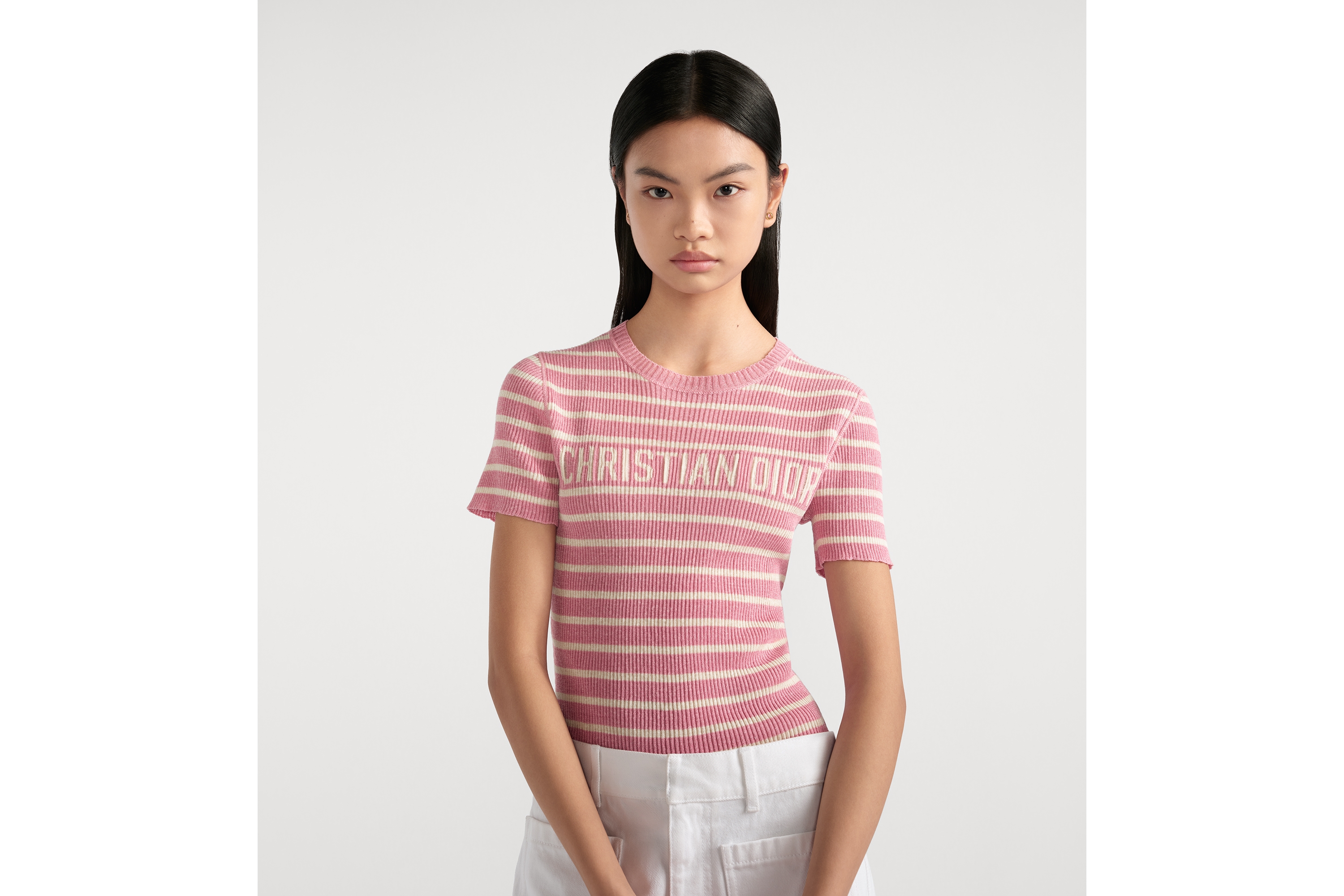 Dioriviera Short-Sleeved Sweater White and Cherry Blossom Pink D ...