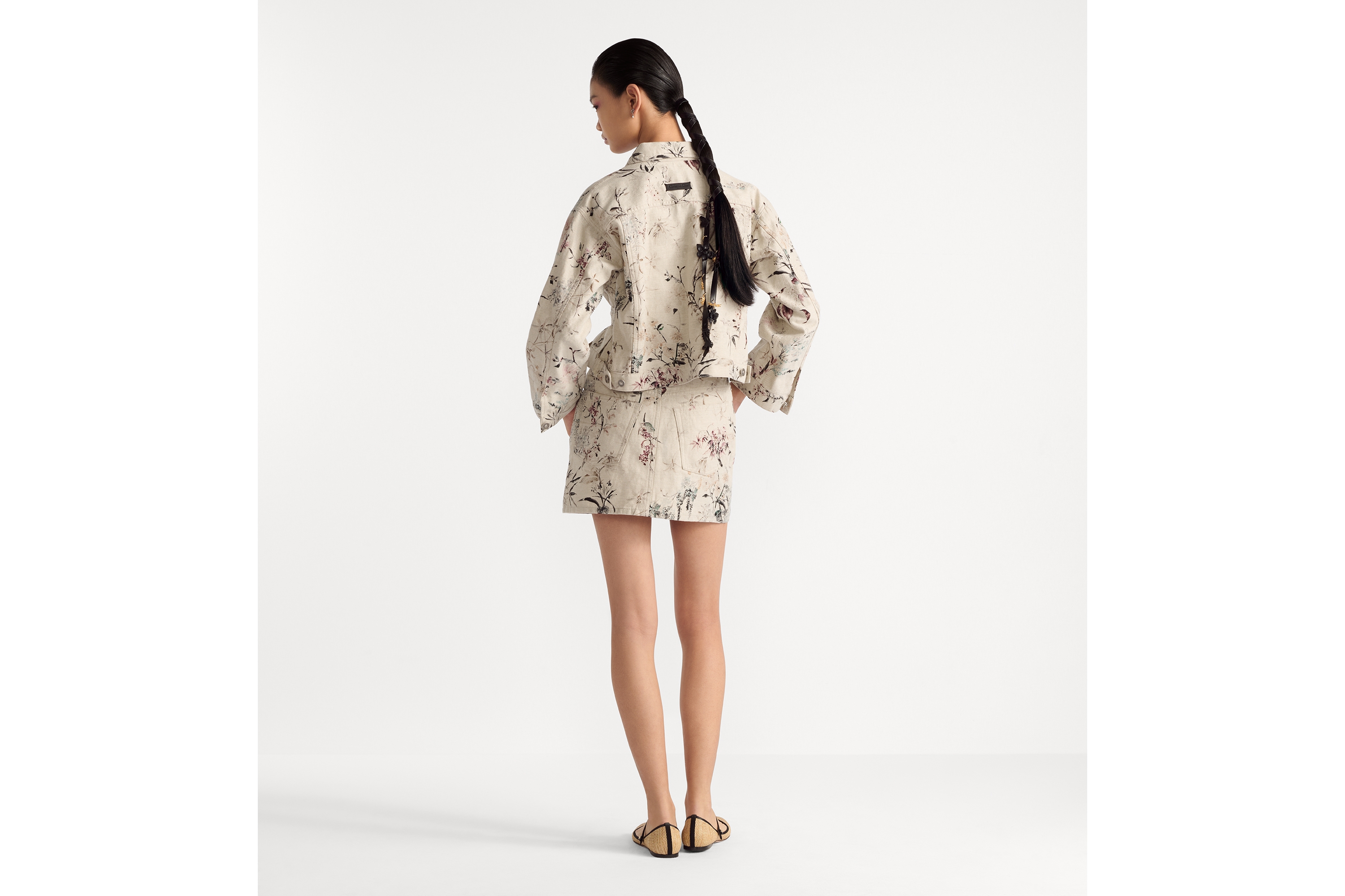 Short Belted Jacket Beige Cotton Denim with Multicolor Millefiori Motif ...