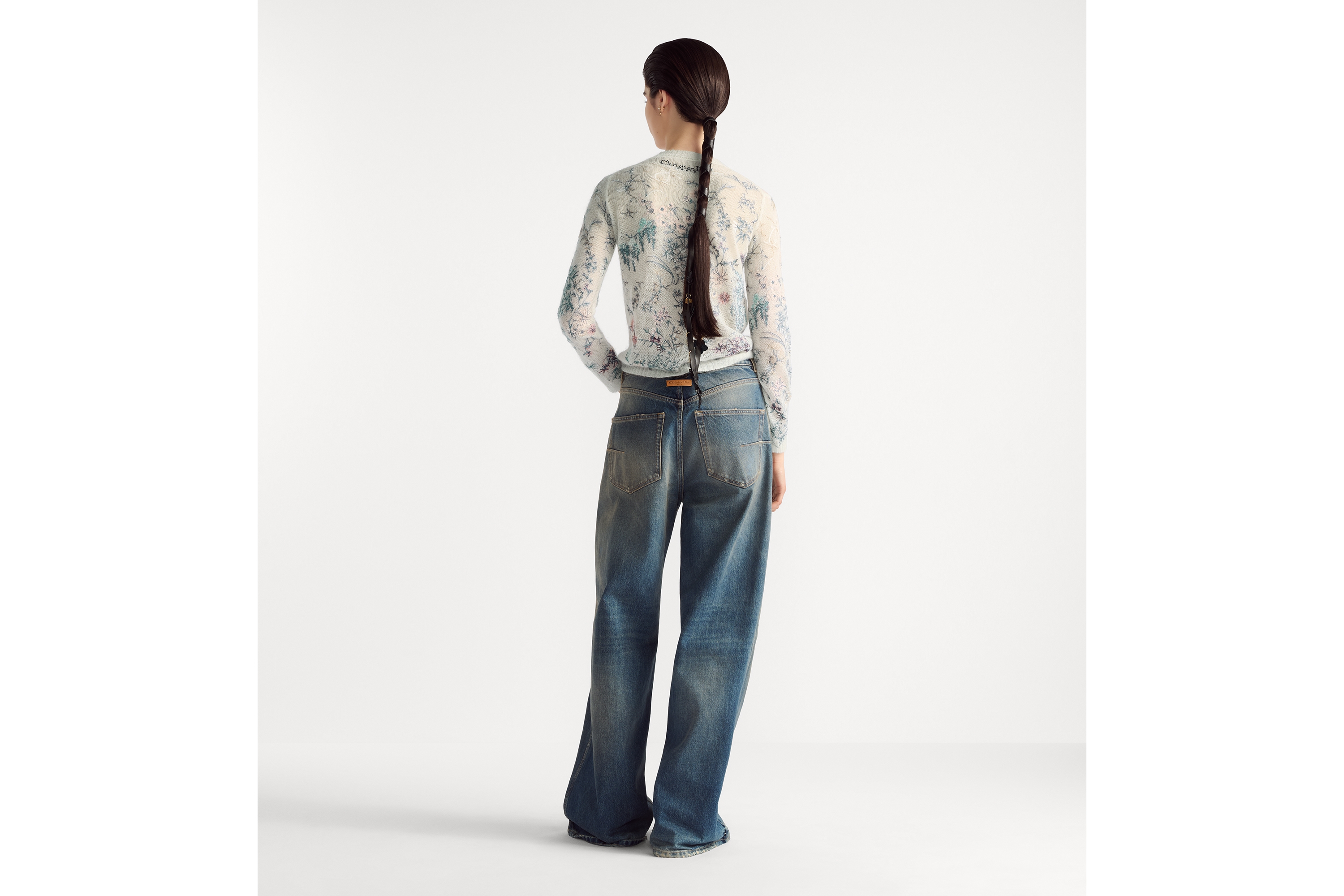 Embroidered Sweater White Silk-, Mohair- and Alpaca-Blend Knit with ...