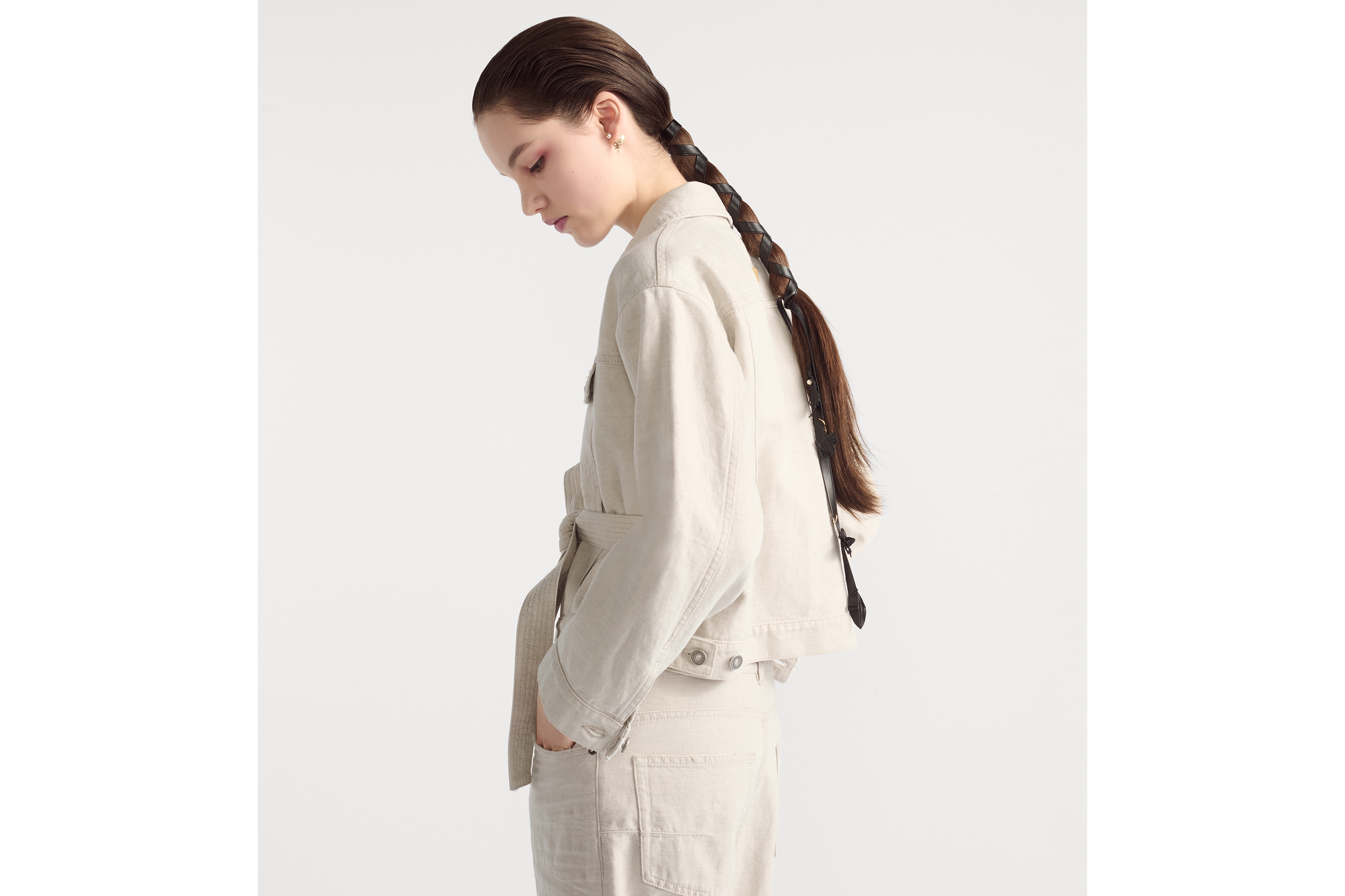 Short Belted Jacket Ecru Cotton and Linen Denim | DIOR