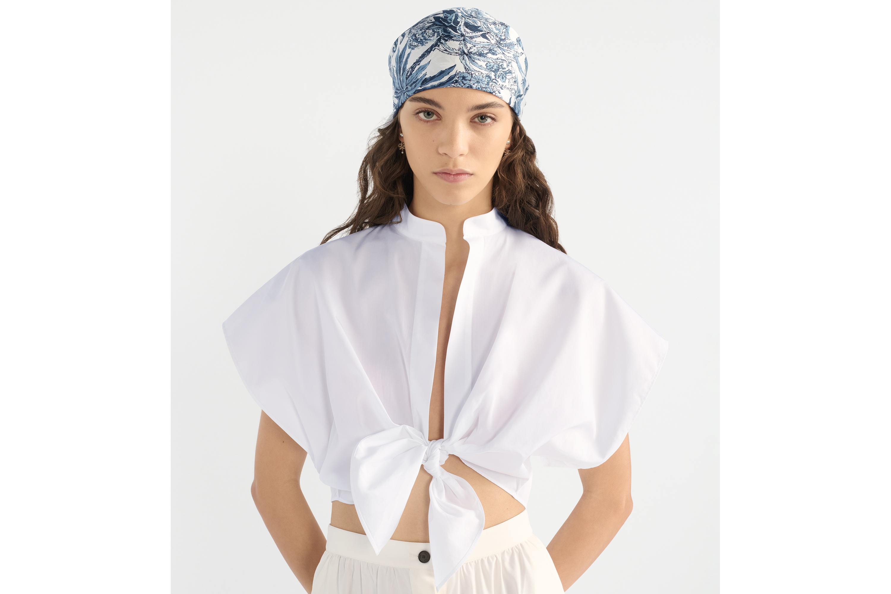 Pañuelo cuadrado 90 Dioriviera Toile de Jouy Palms Sarga de seda blanca ...