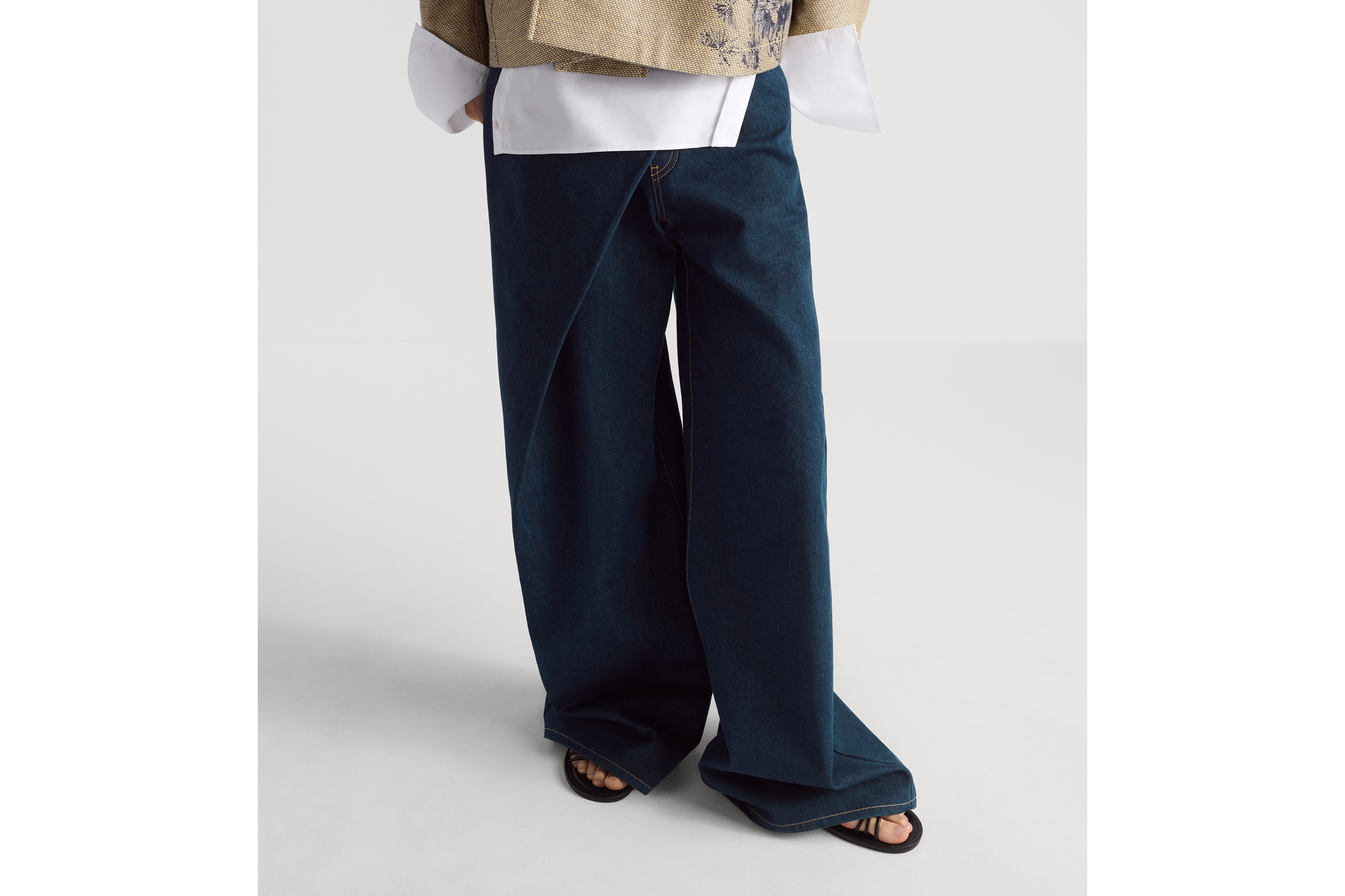 Flared Wrap Jeans Blue Cotton Denim with Dior Oblique Interior | DIOR