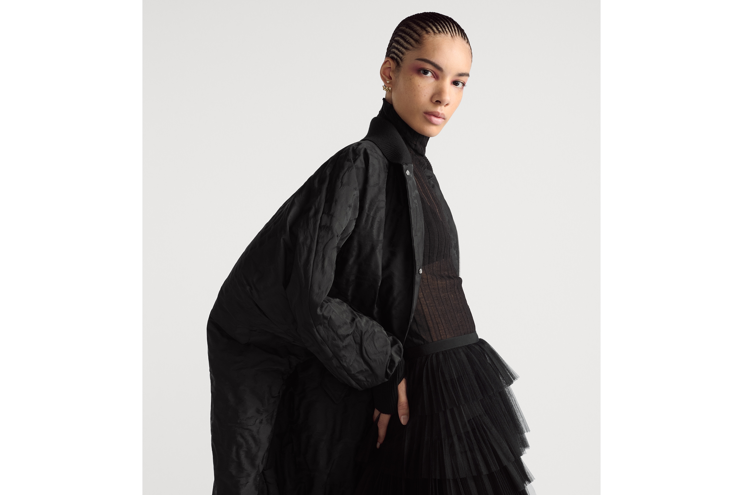 Oversized Coat Black Technical Moiré | DIOR