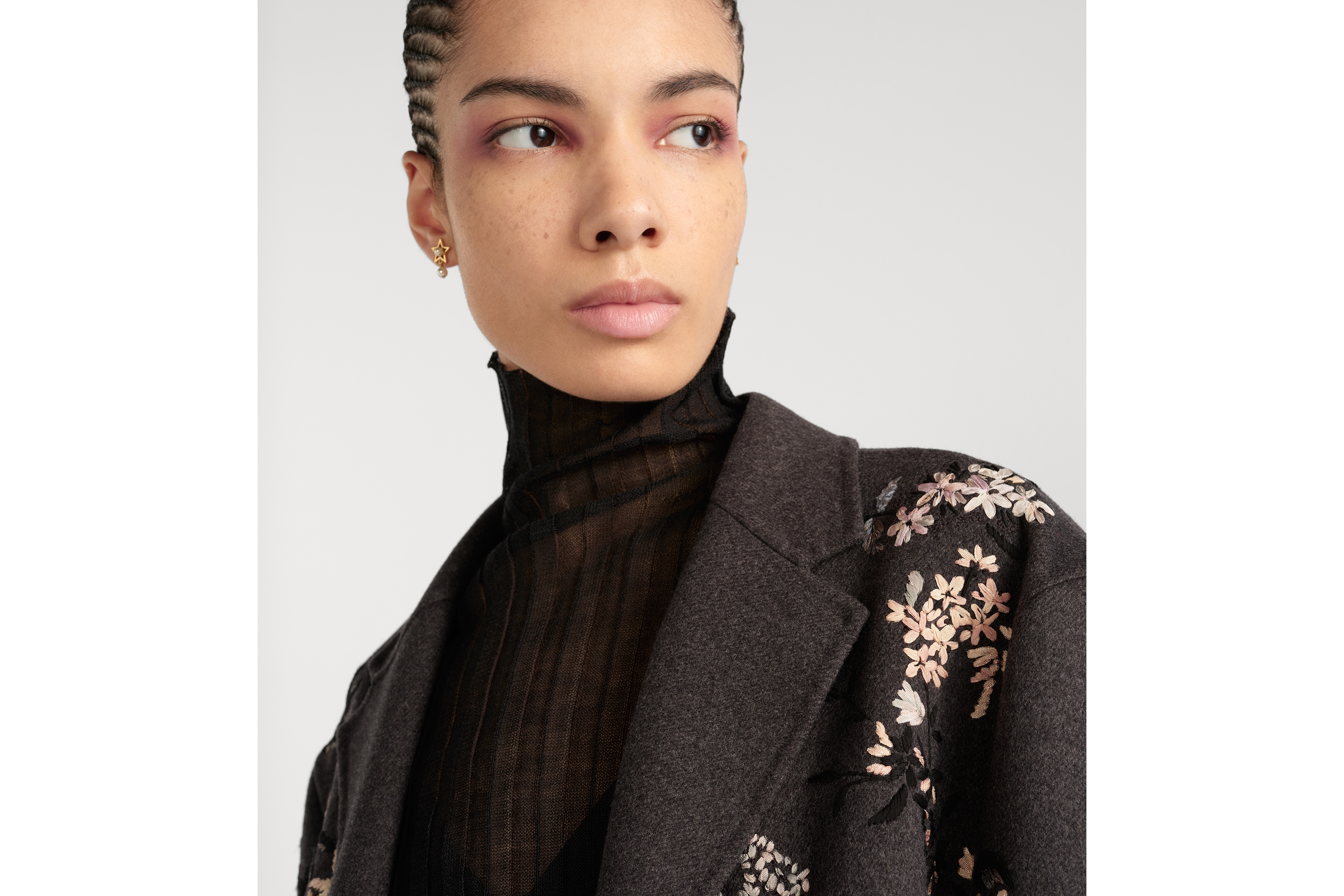 Manteau brodé Feutre de laine vierge et angora double face noirs à ...