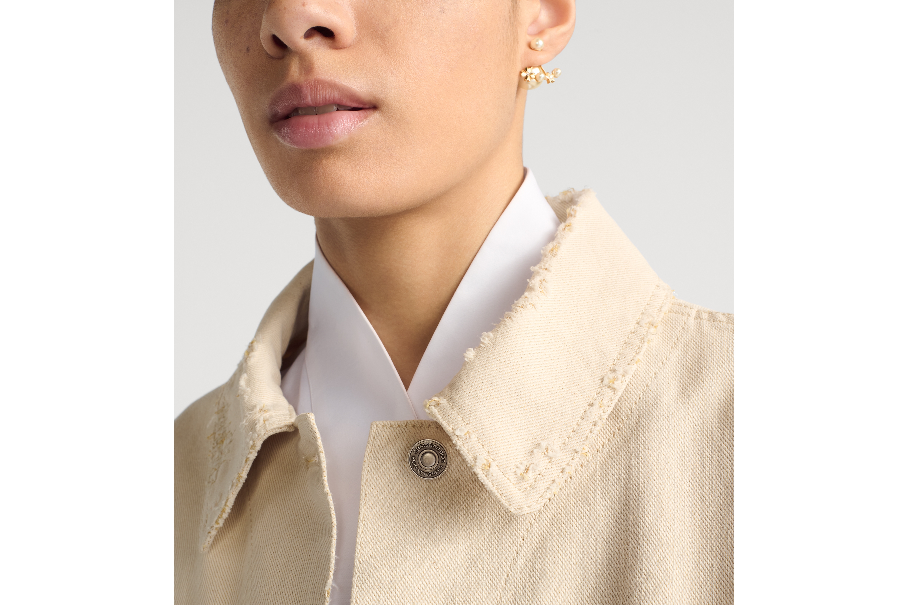 Oversized Belted Jacket Ecru Vintage-Effect Cotton-Blend Denim with ...