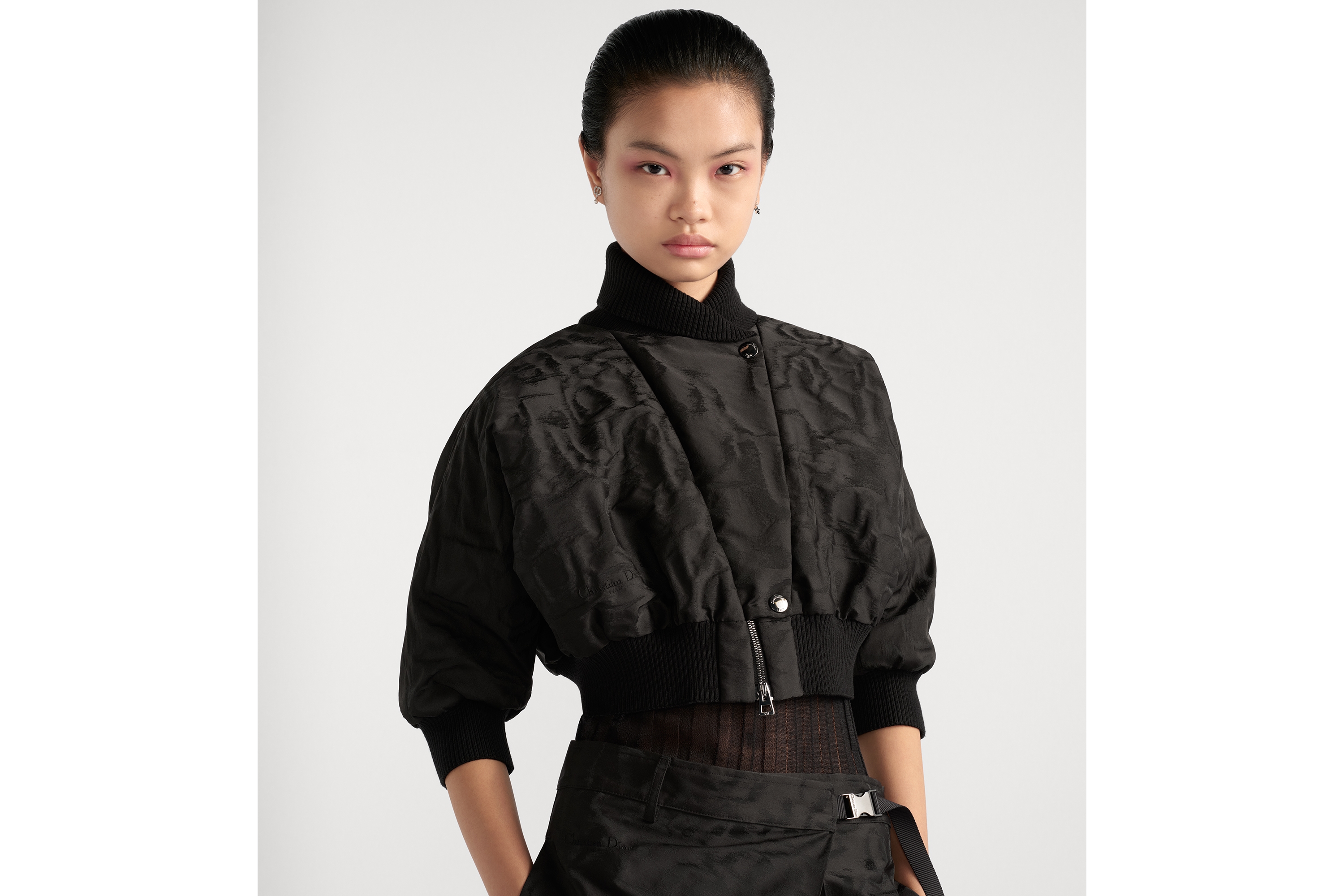 Cropped Jacket Black Technical Moiré | DIOR