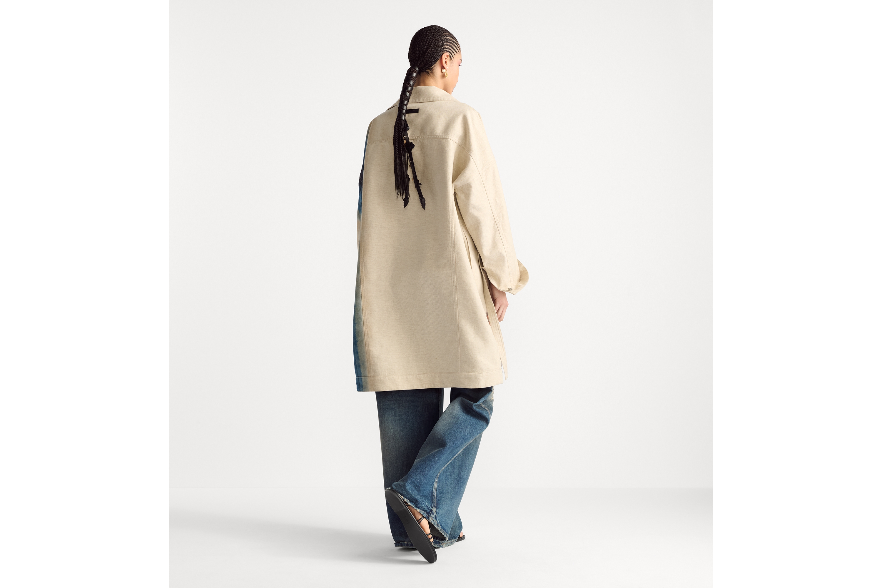 Oversized jas met riem Beige denim van katoen en linnen met veelkleurig ...