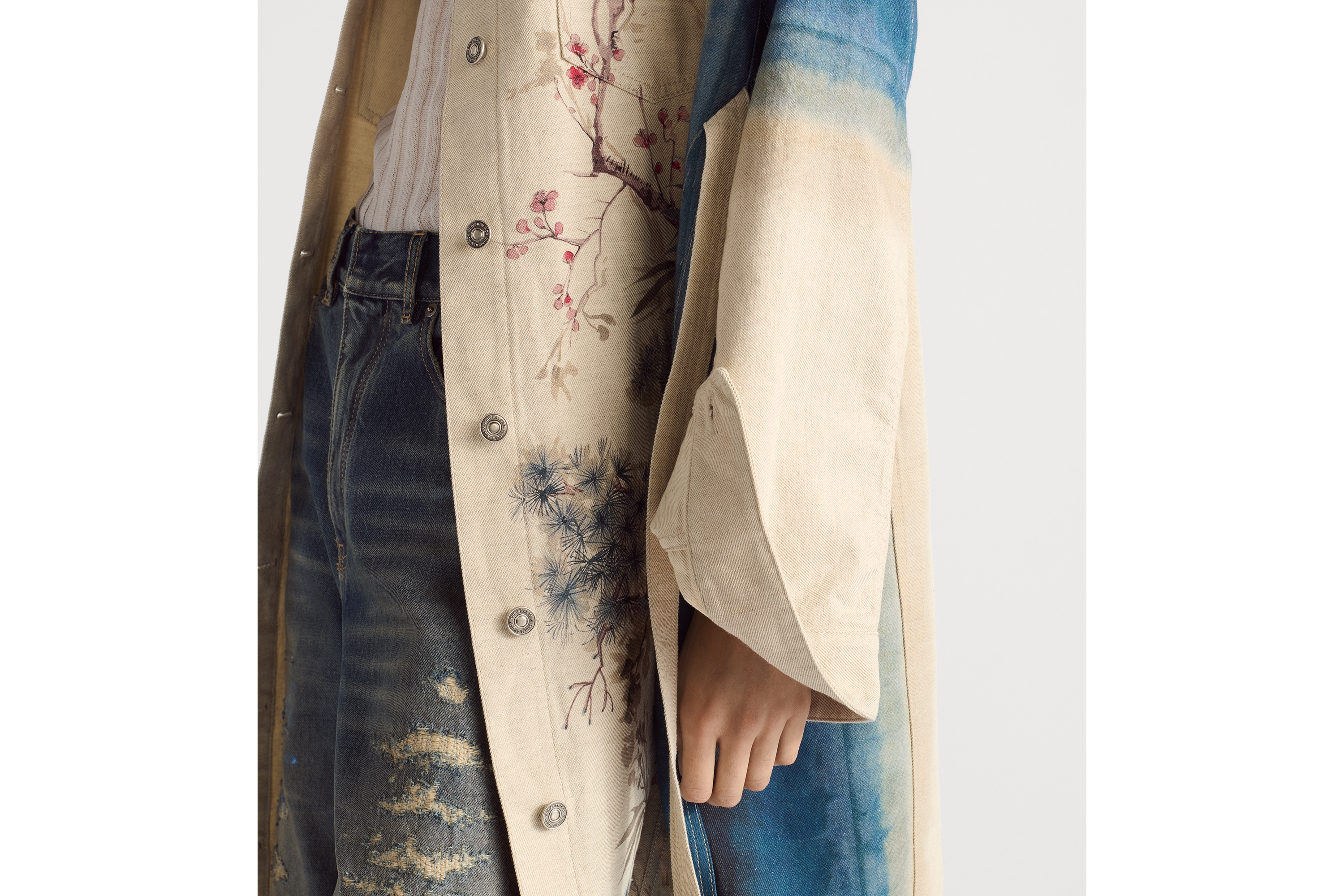 Belted Oversized Coat Beige Cotton and Linen Denim with Multicolor Dior ...