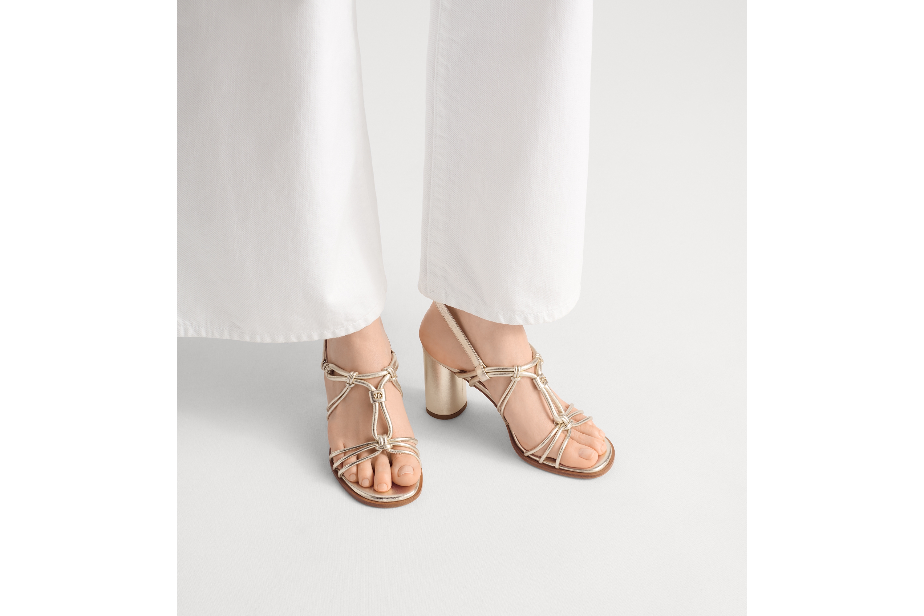 Sandale à talon D-Sand Dioriviera Cuir d'agneau laminé doré | DIOR