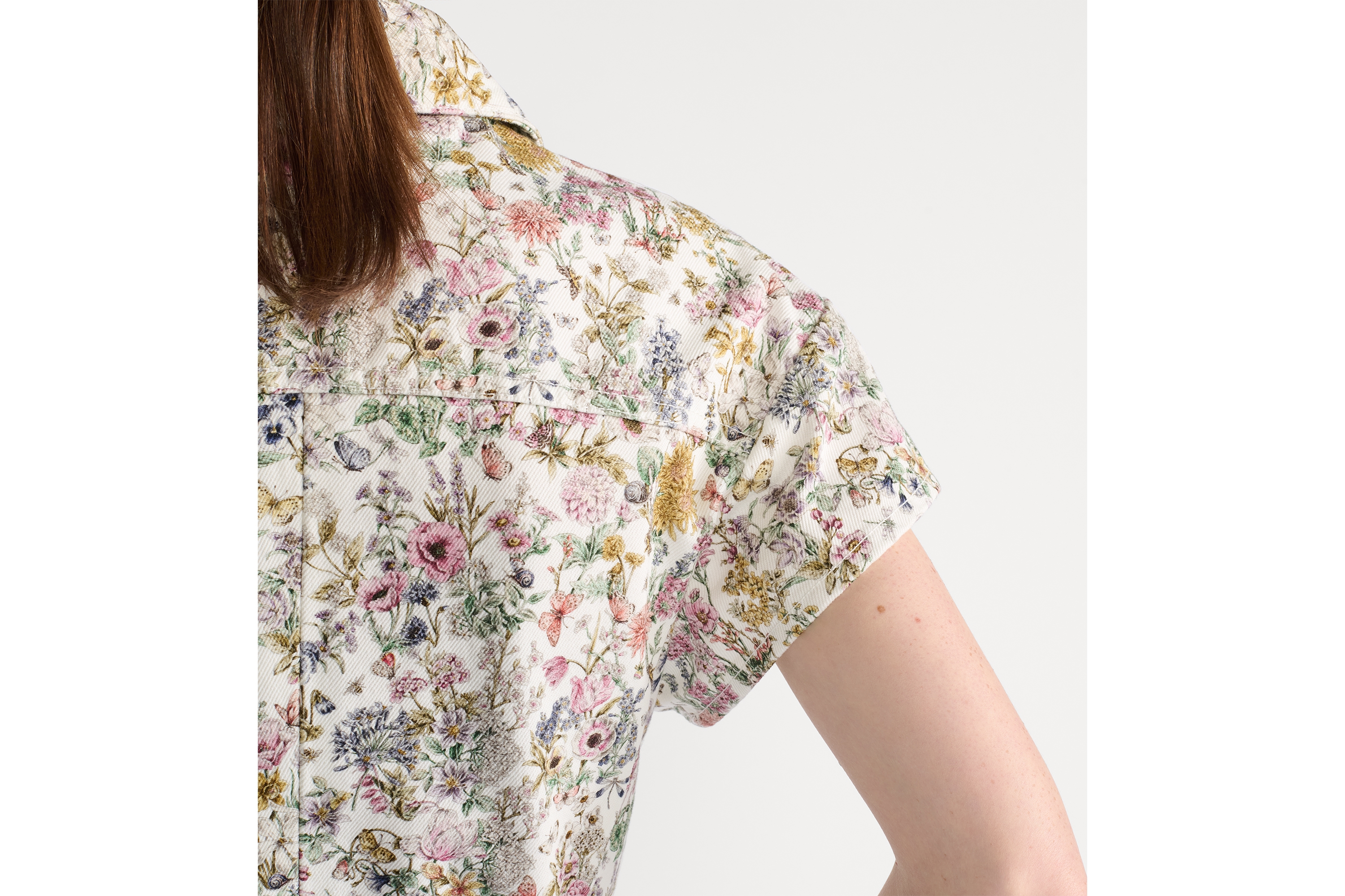 Robe-chemise courte ceinturée Denim de coton à motif Dior Flowers ...