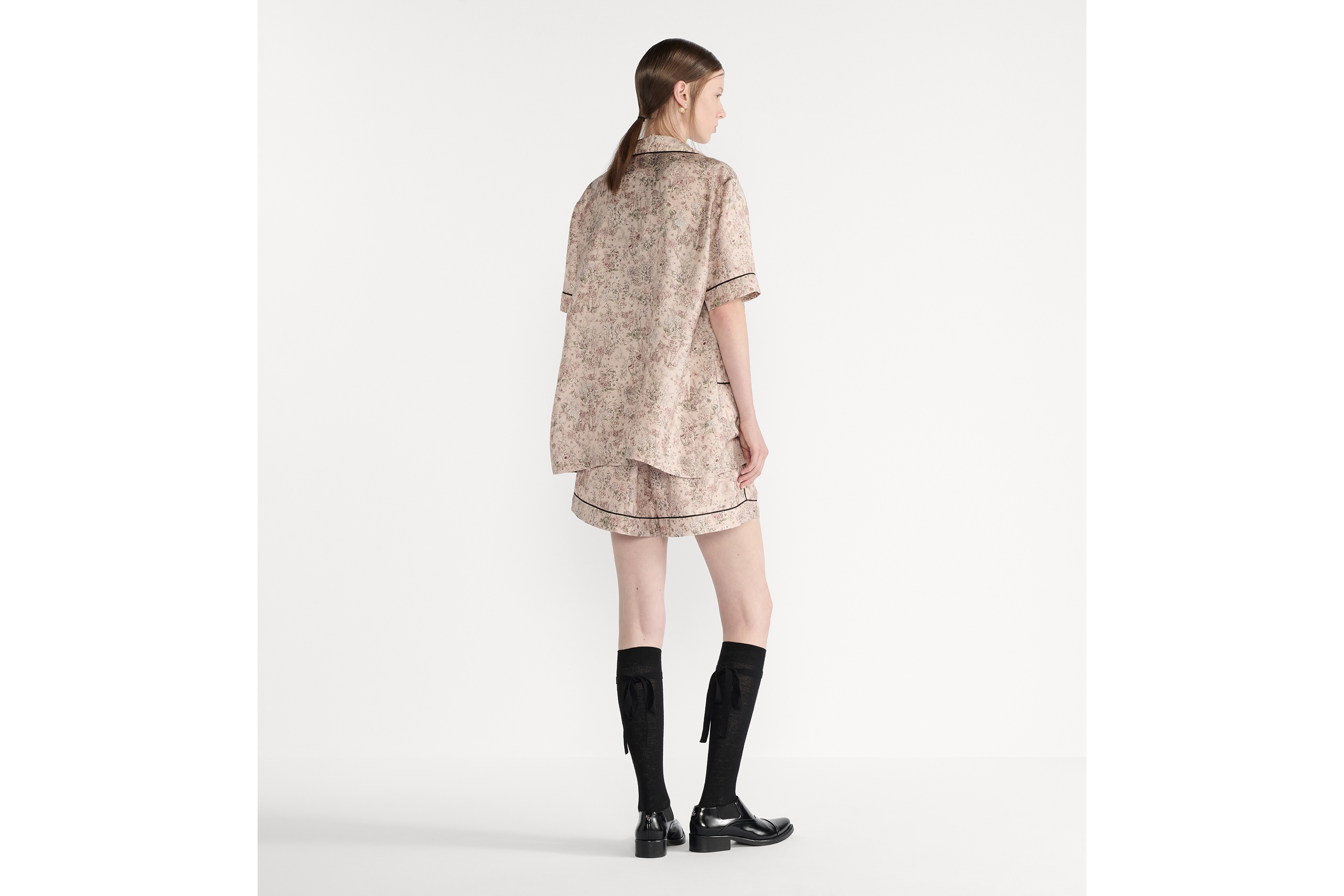 Short-Sleeved Shirt Silk Twill with Pink Dior Flowers Calendar Allover ...