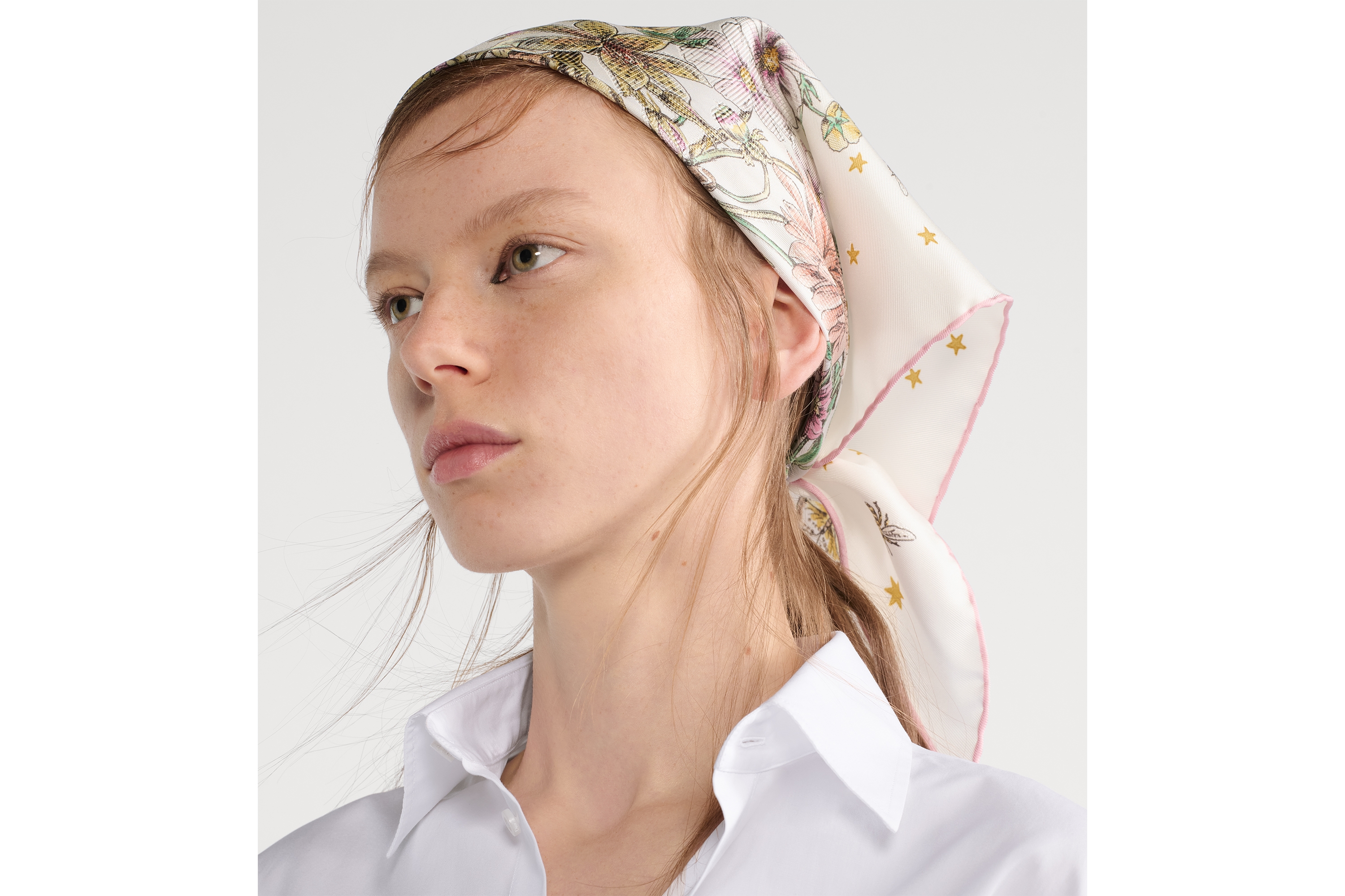 Dior Zodiac Flowers Triangle Scarf White Multicolor Silk Jacquard | DIOR