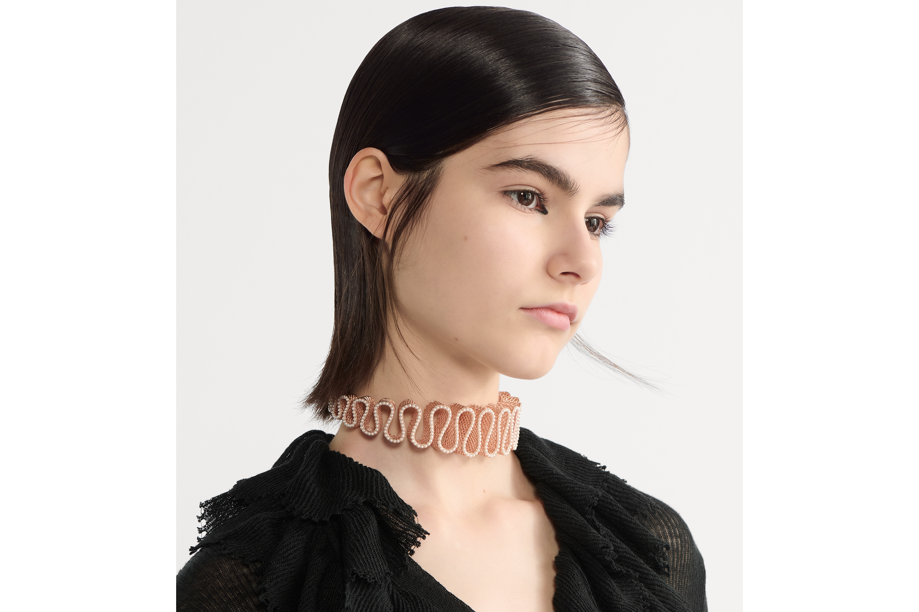 D-Ornemental Choker Pink-Finish Metal and White Resin Pearls | DIOR