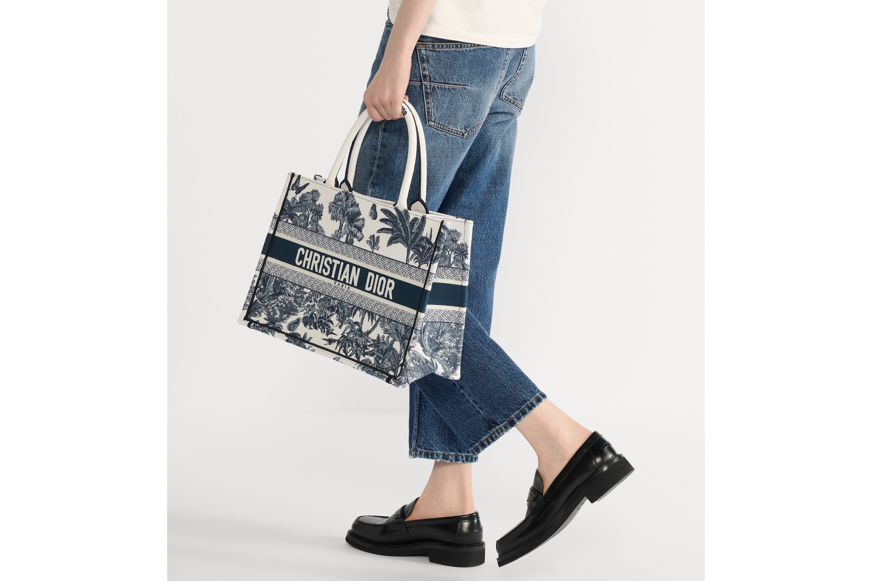 Middelgrote Dior Book Tote uit de Dioriviera-lijn Wit en blauw Toile de ...